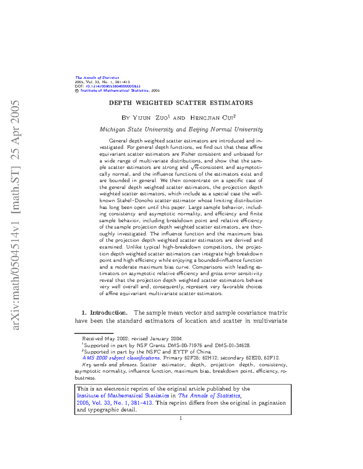 0504514 - Cours - arXiv:math/0504514v1 [math] 25 Apr 2005 The Annals of ...