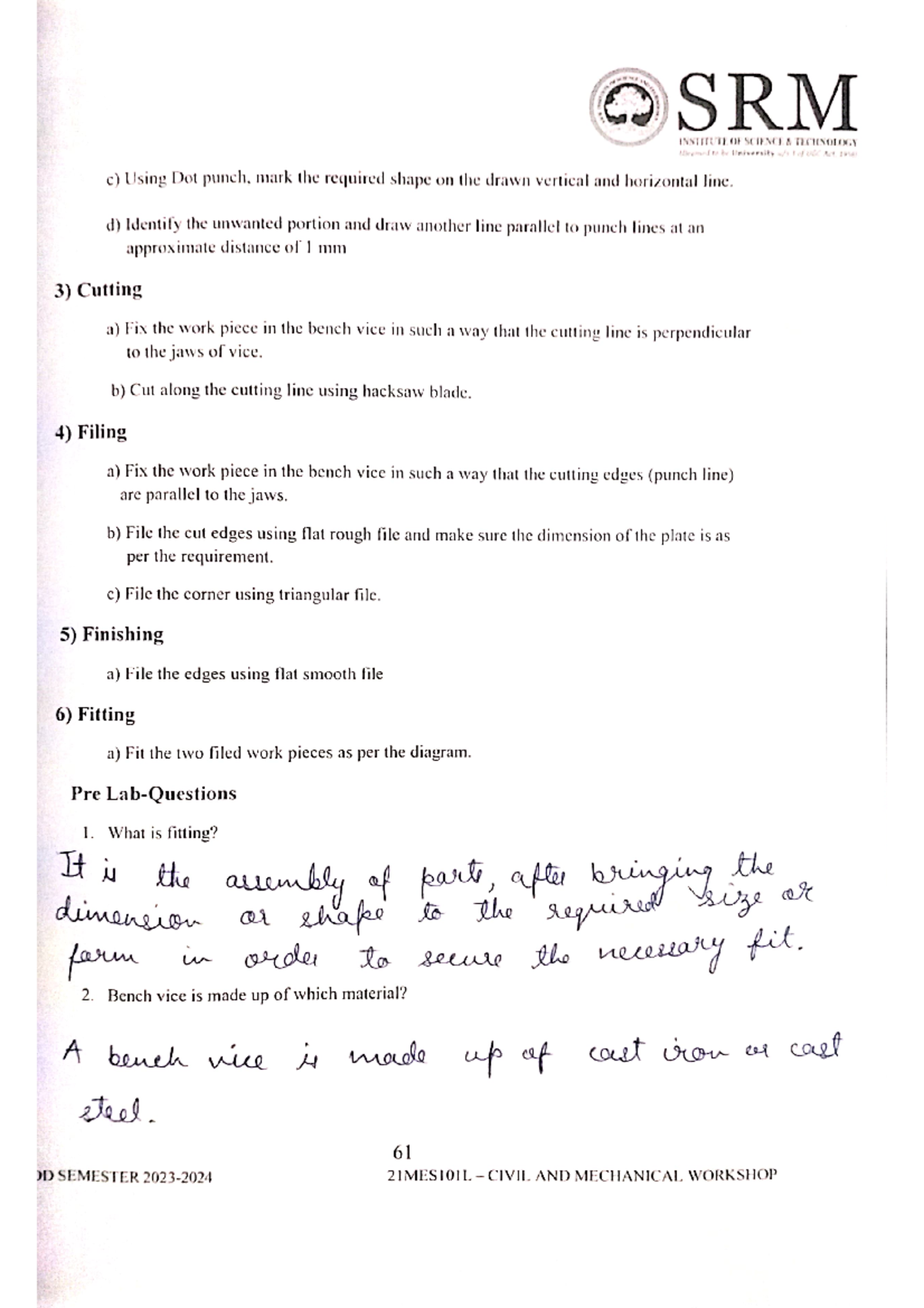 Civil Mechanical 2 Step Fitting 05 09 23 - Civil And Mechanical Engineering Workshop - Studocu
