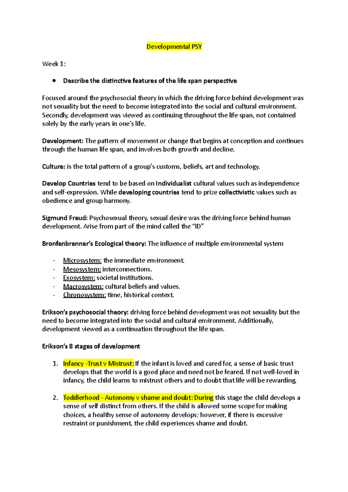 Developmental PSY - 2022 - Developmental PSY Week 1: Describe the ...