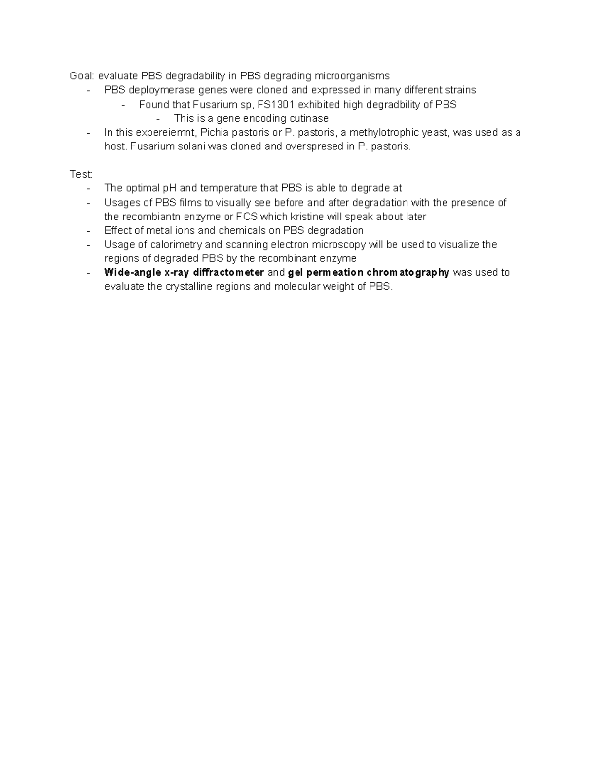 Journal club- intro - Goal: evaluate PBS degradability in PBS degrading ...