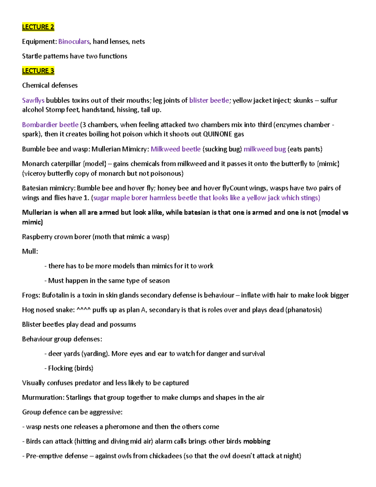Lecture 2 & 3 - LECTURE 2 Equipment: Binoculars, hand lenses, nets ...