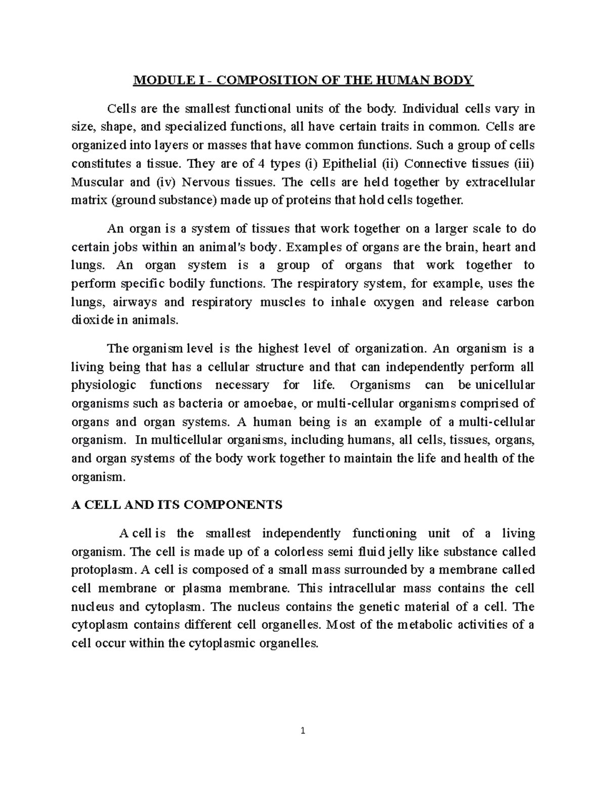 Cell - Physiology notes - MODULE I - COMPOSITION OF THE HUMAN BODY ...