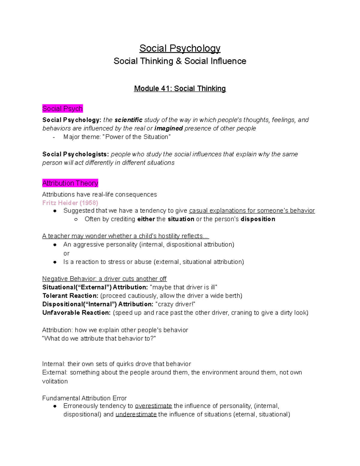 Modules 41 42 Social Thinking and Influence - Social Psychology Social ...