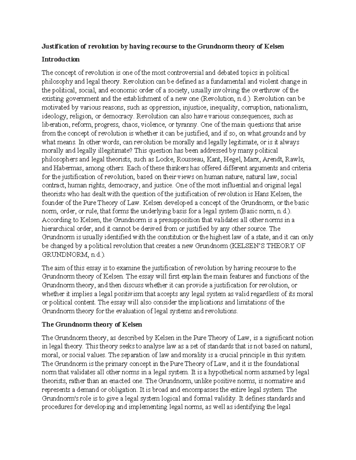 Justification of revolution by having recourse to the Grundnorm theory ...