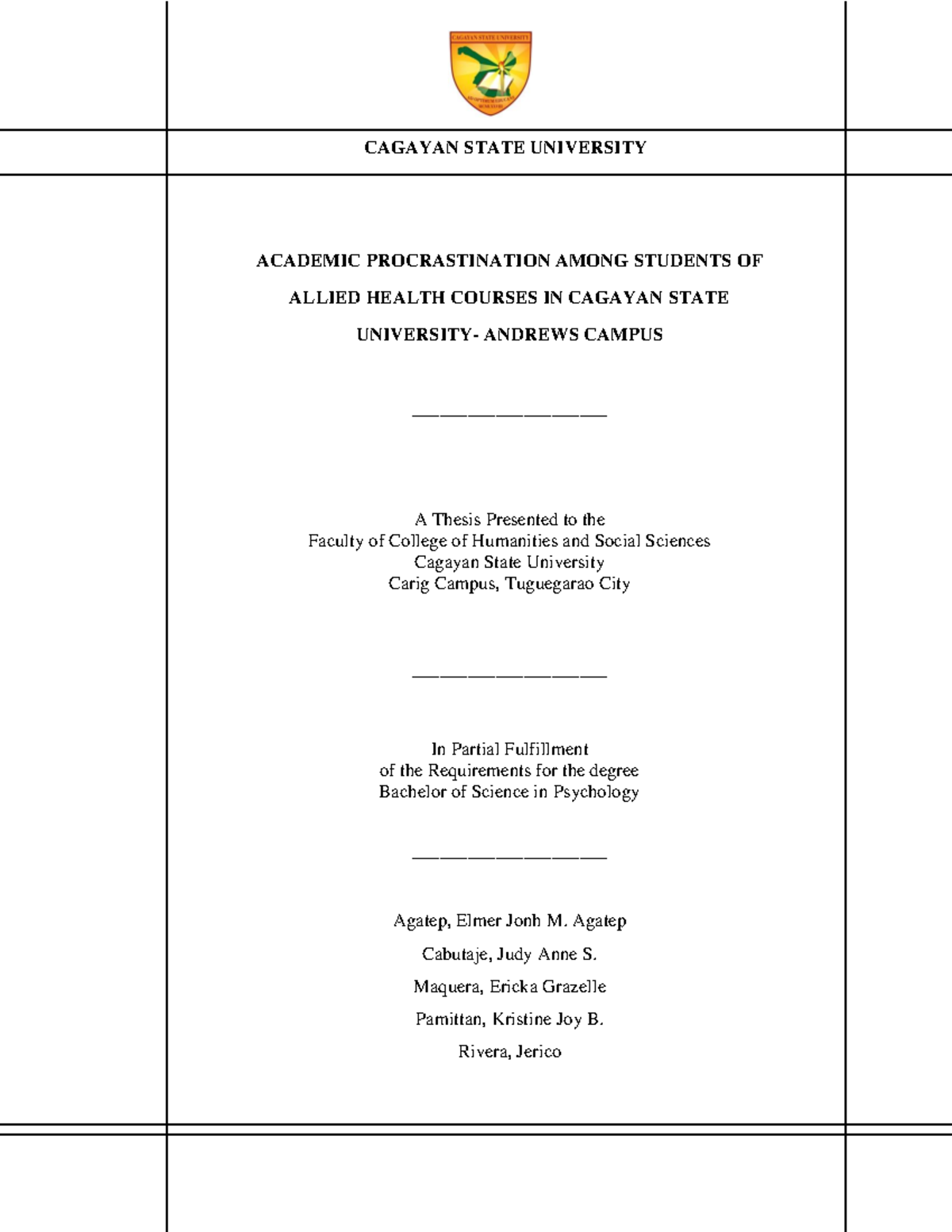 Final thesis manuscript for real - ACADEMIC PROCRASTINATION AMONG ...