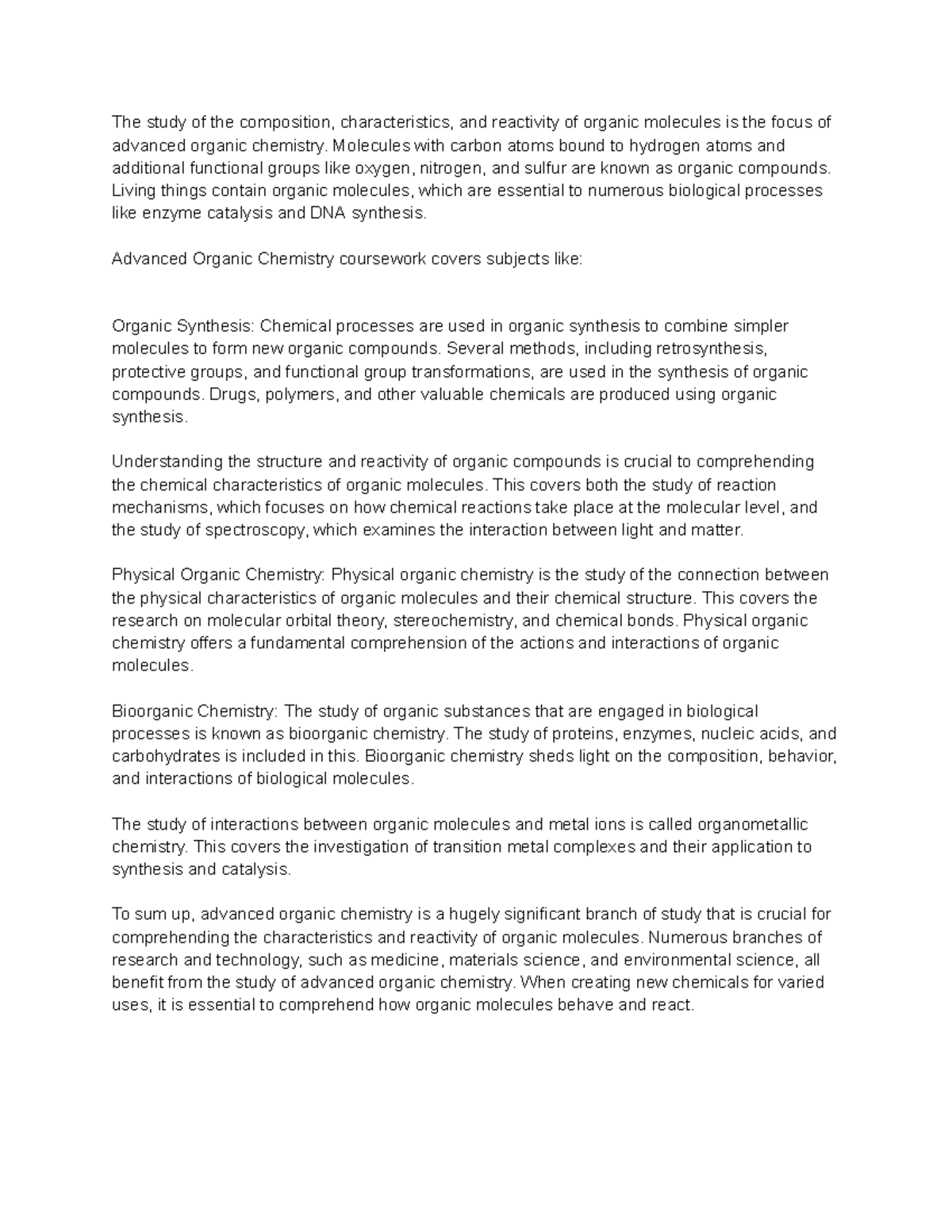 Notes on Advanced Organic Chemistry - The study of the composition ...