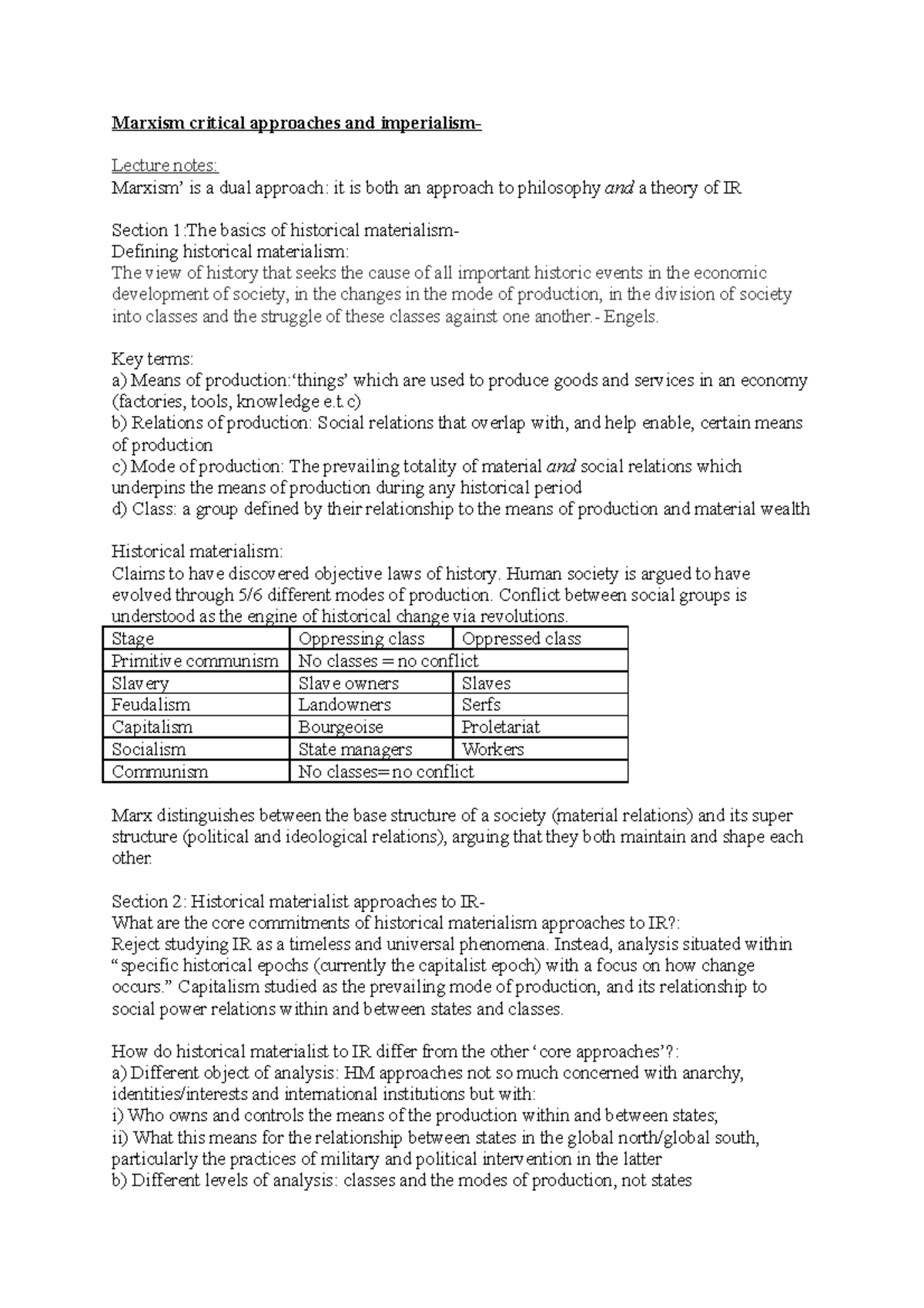 Marxism critical approaches and imperialism - Engels. Key terms: a ...