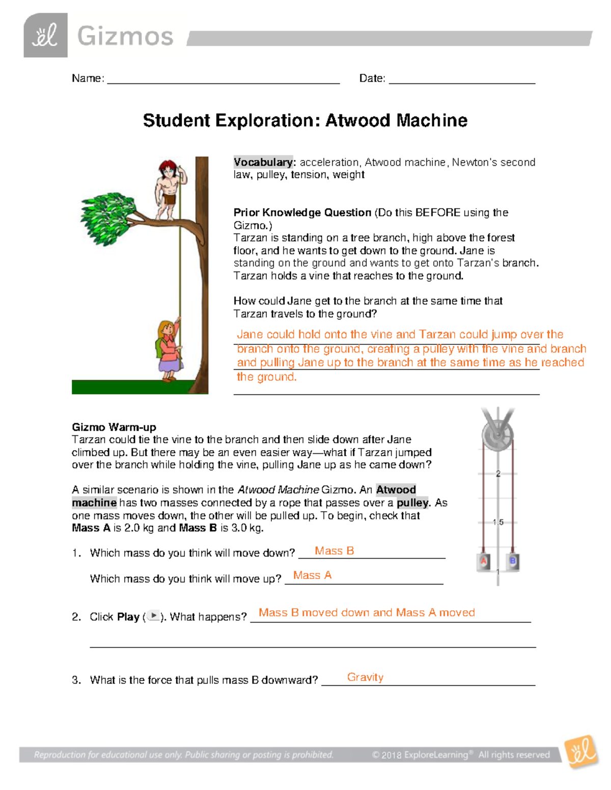 Atwood Machine SE - Inclined Plane Sliding Student Exploration lab - Name: - Studocu