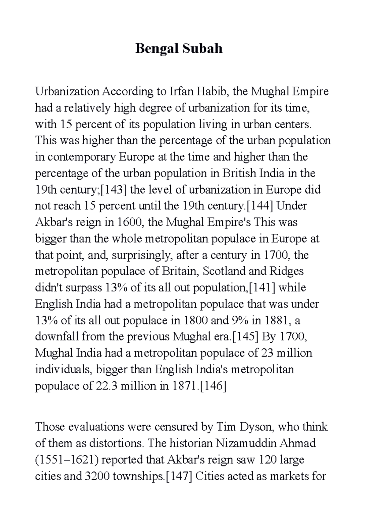 Bengal Subah - Sathya - Bengal Subah Urbanization According to Irfan ...