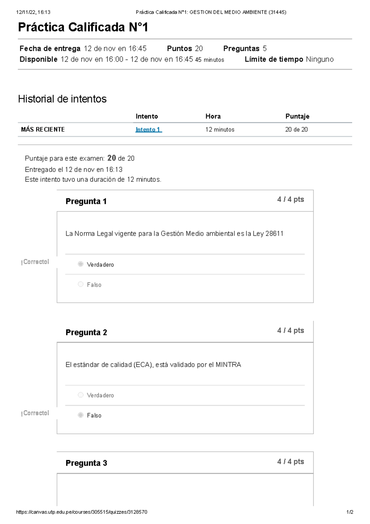 Práctica Calificada N°1 Gestion DEL Medio Ambiente (31445) - 12/11/22, 16:13 Práctica Calificada ...
