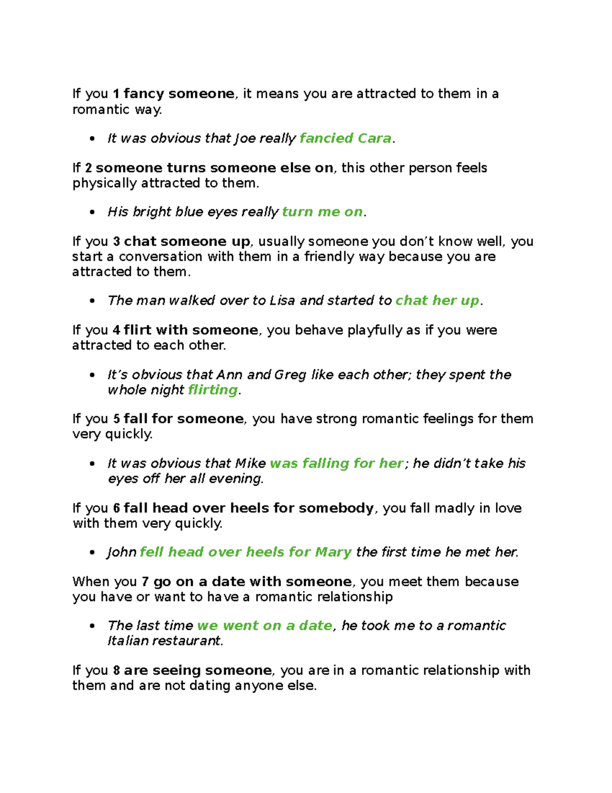 Relationships - Resumen - If you 1 fancy someone, it means you are ...