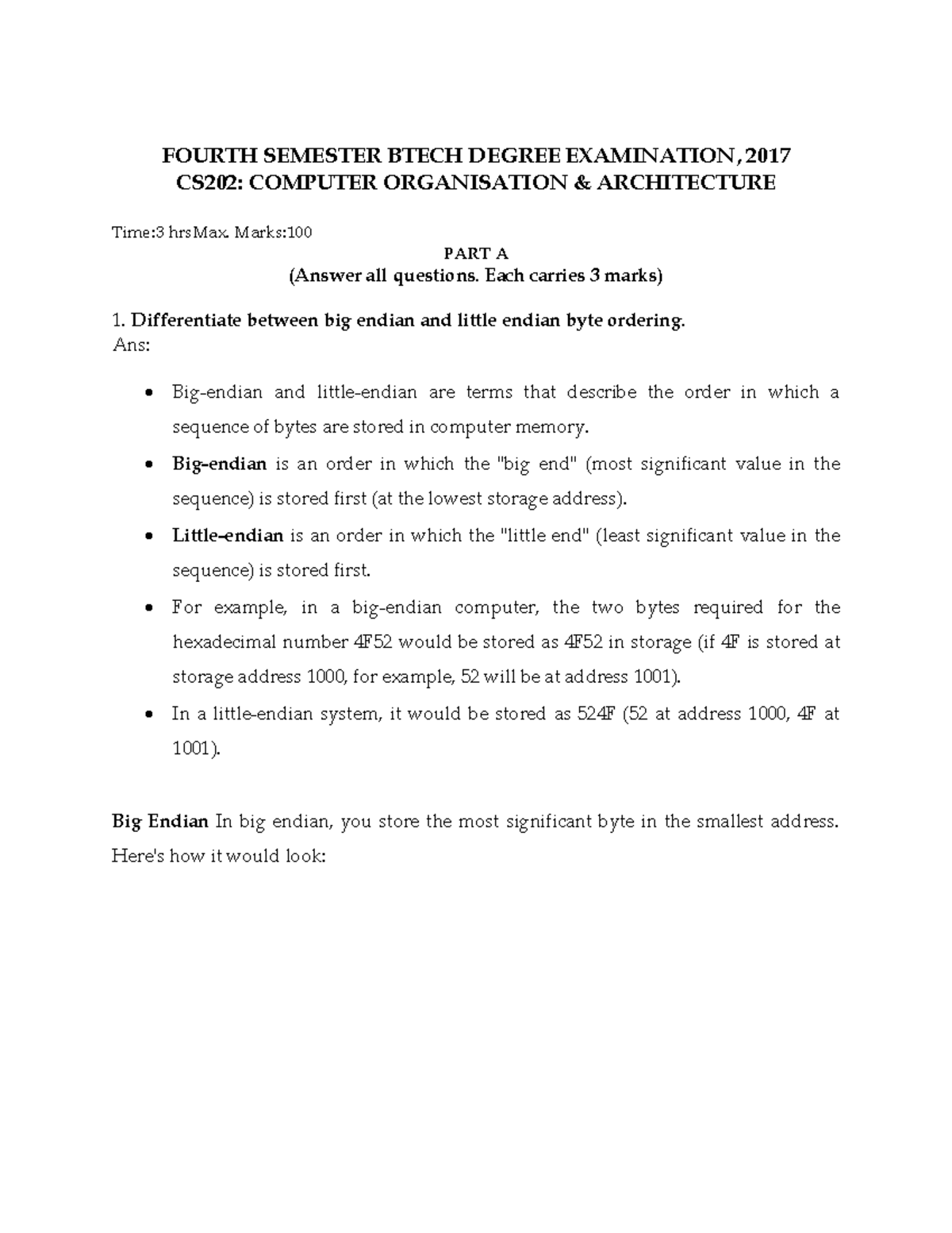 CS202-COA- Model QP & Answer 1 - FOURTH SEMESTER BTECH DEGREE EXAMINATION, 2017 CS202: COMPUTER ...