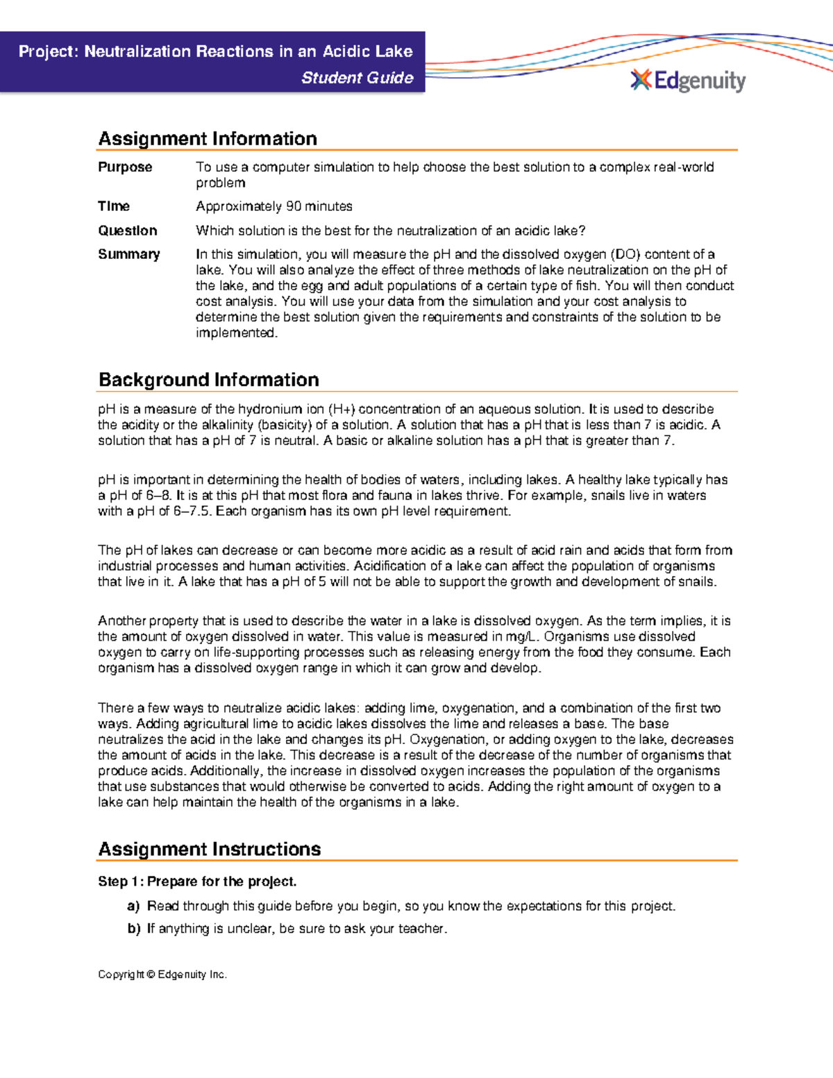 Project-Neutralization Reactions in an Acidic Lake-Student Guide - You ...