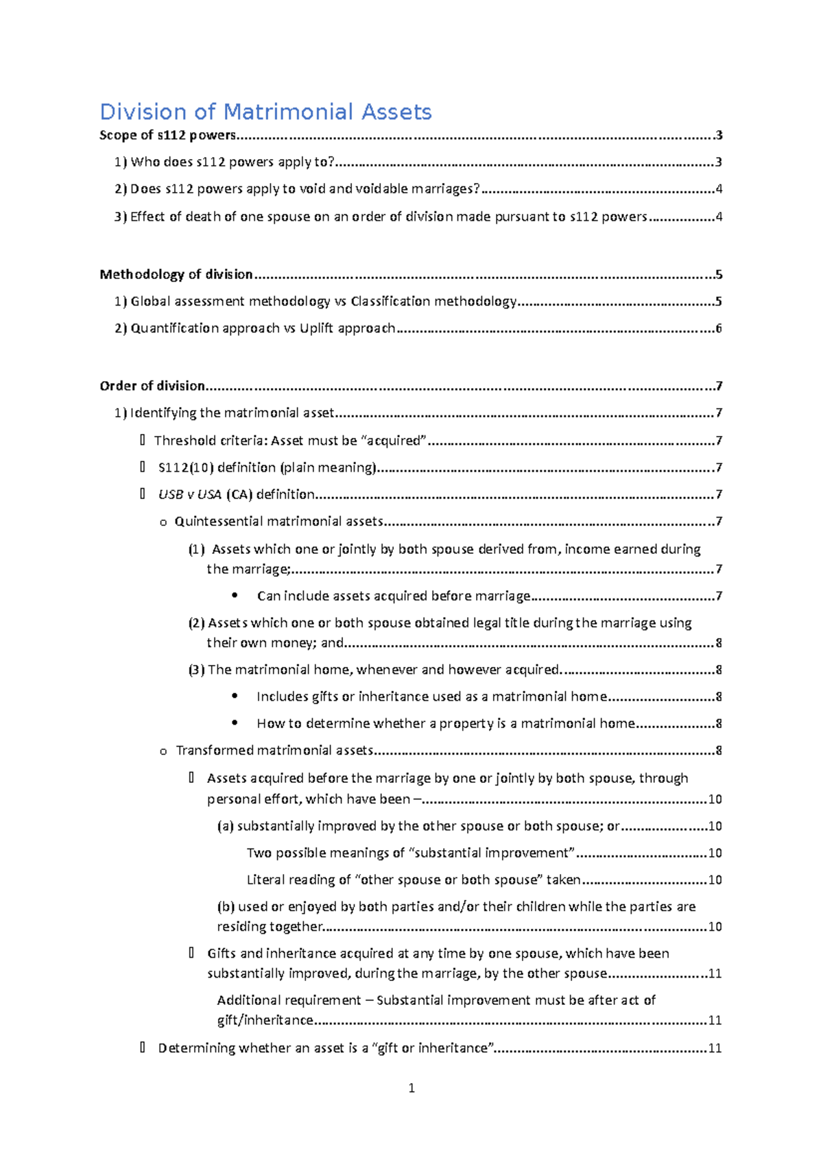 Division of Matrimonial Assets - Division of Matrimonial Assets Scope ...
