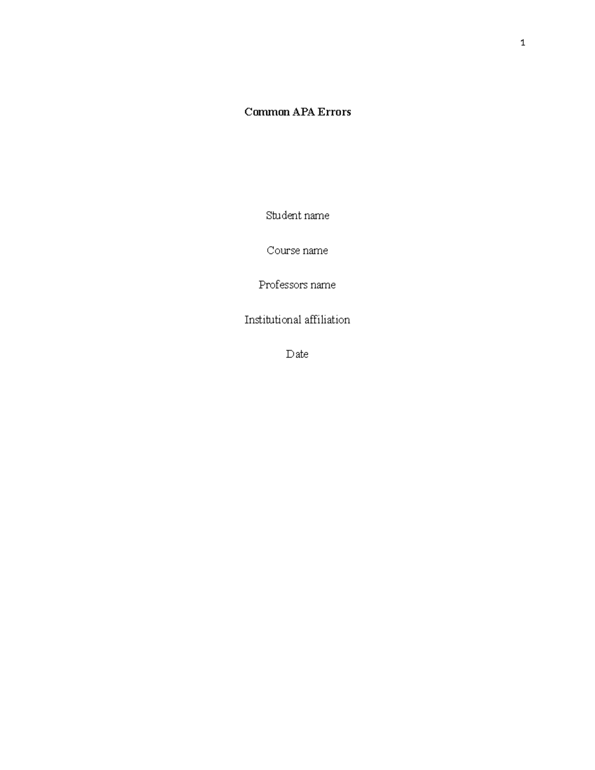 Common APA Errors - APA - Common APA Errors Student name Course name ...