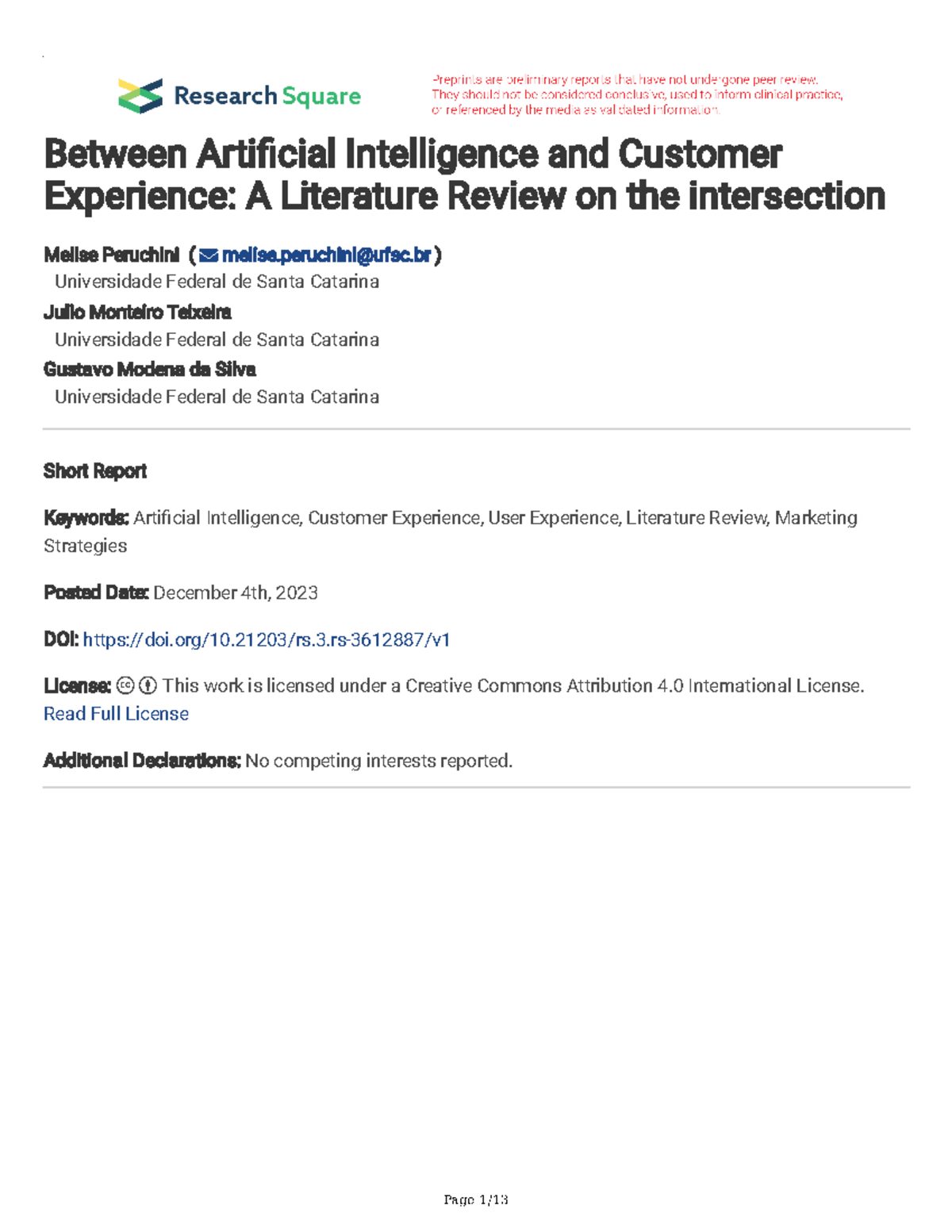 Between Artificial Intelligence and Customer Exper - Between Articial ...