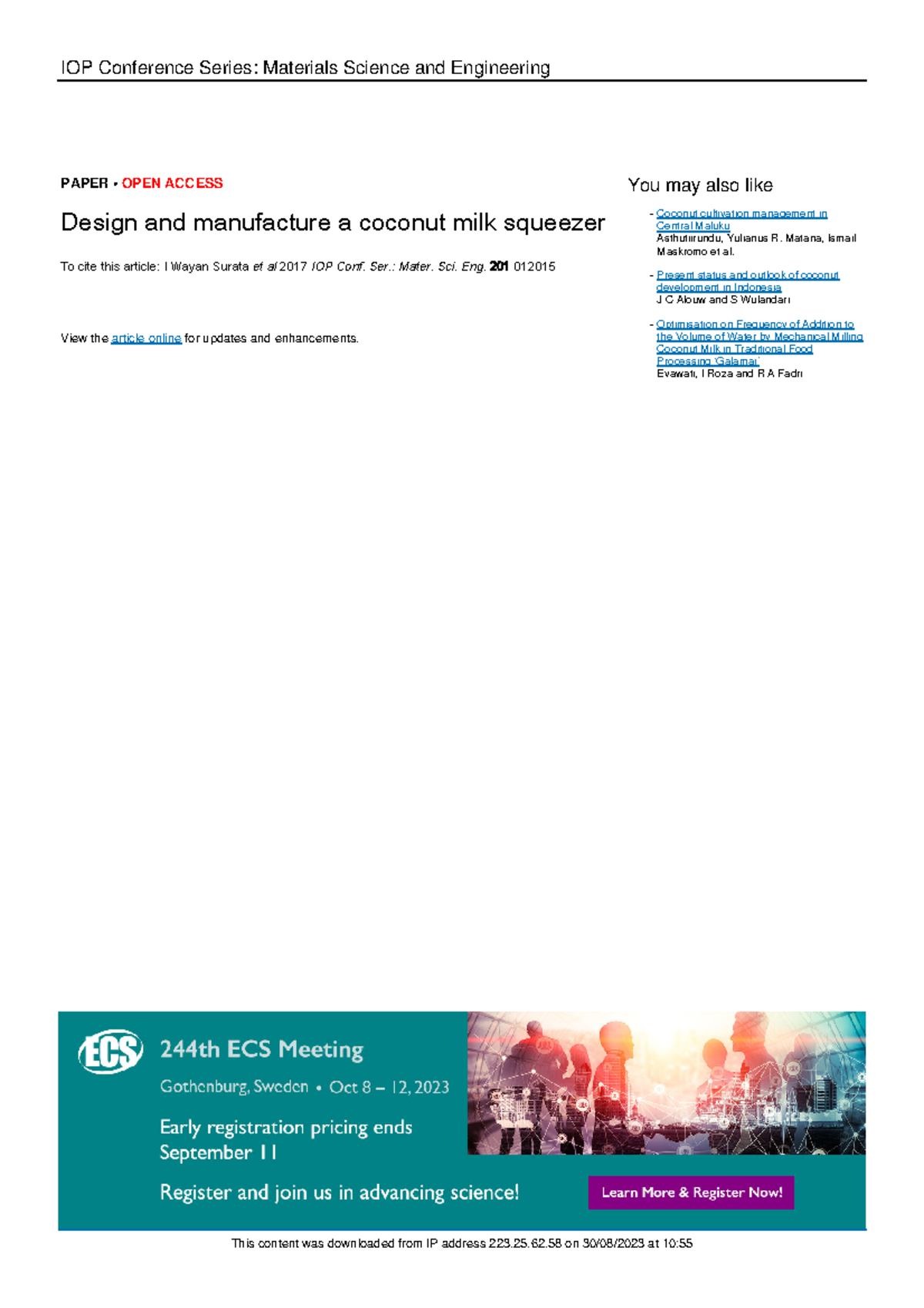 Design of Coconut Milk Squeezer Machine - IOP Conference Series ...