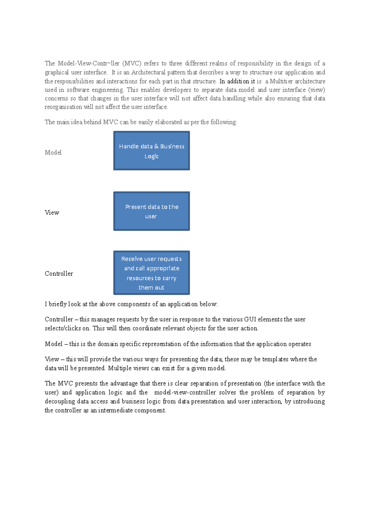 MVC Unit 7 Discussion - The Model-View-Controller (MVC) refers to three ...