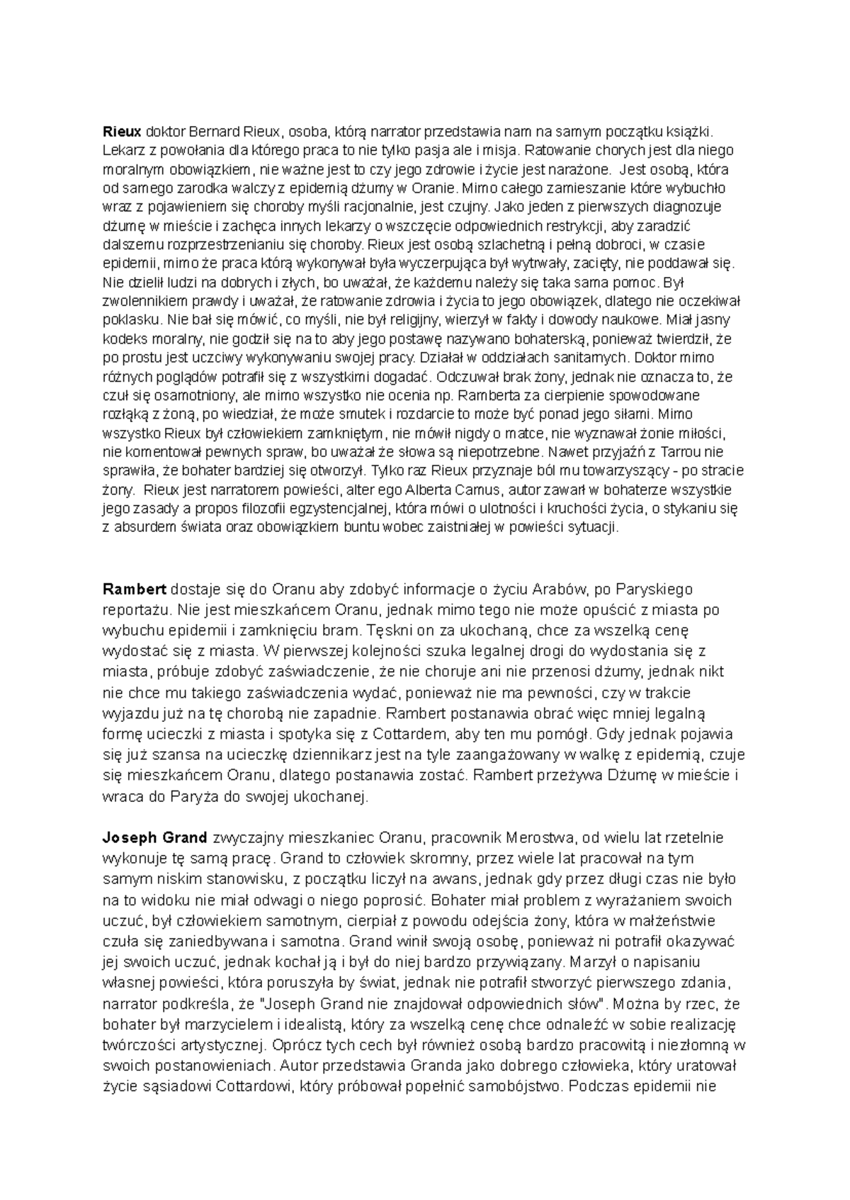 DŻUMA - Rieux doktor Bernard Rieux, osoba, którą narrator przedstawia ...