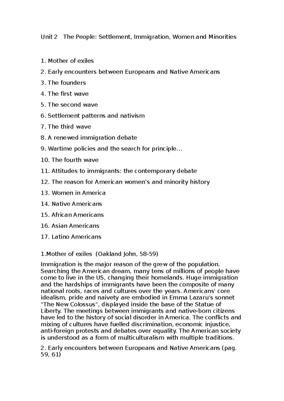 Unit 2 The People - American History - Unit 2 The People: Settlement ...