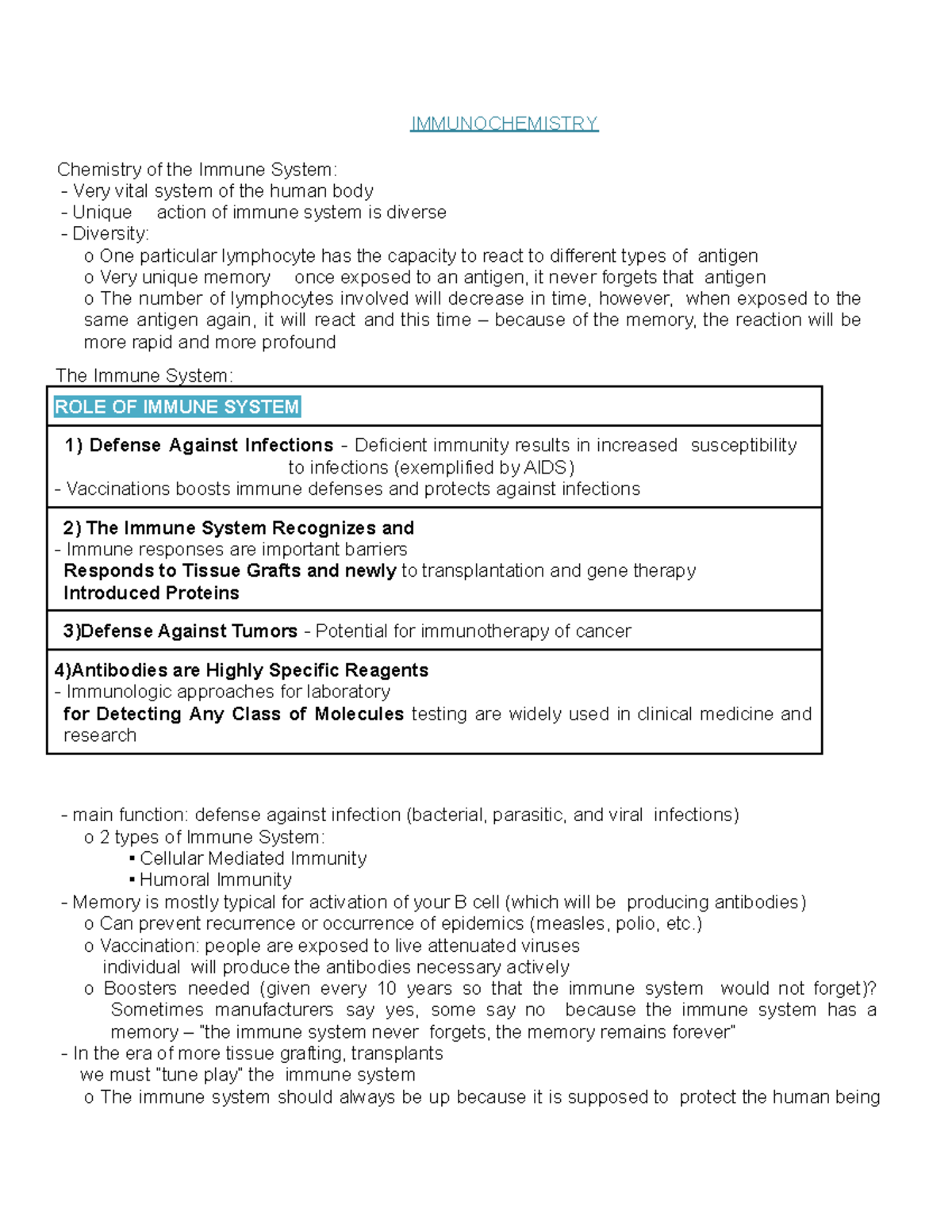 Immunochemistry - notes - IMMUNOCHEMISTRY Chemistry of the Immune ...