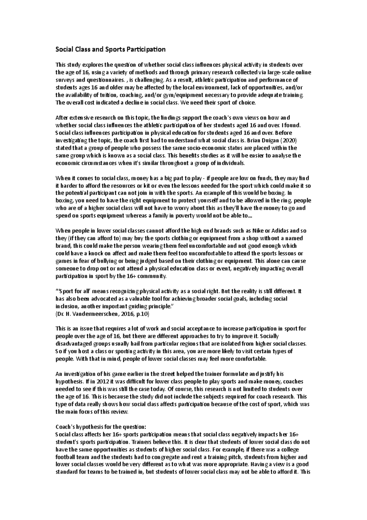 Social Class and Sports Participation - Studocu