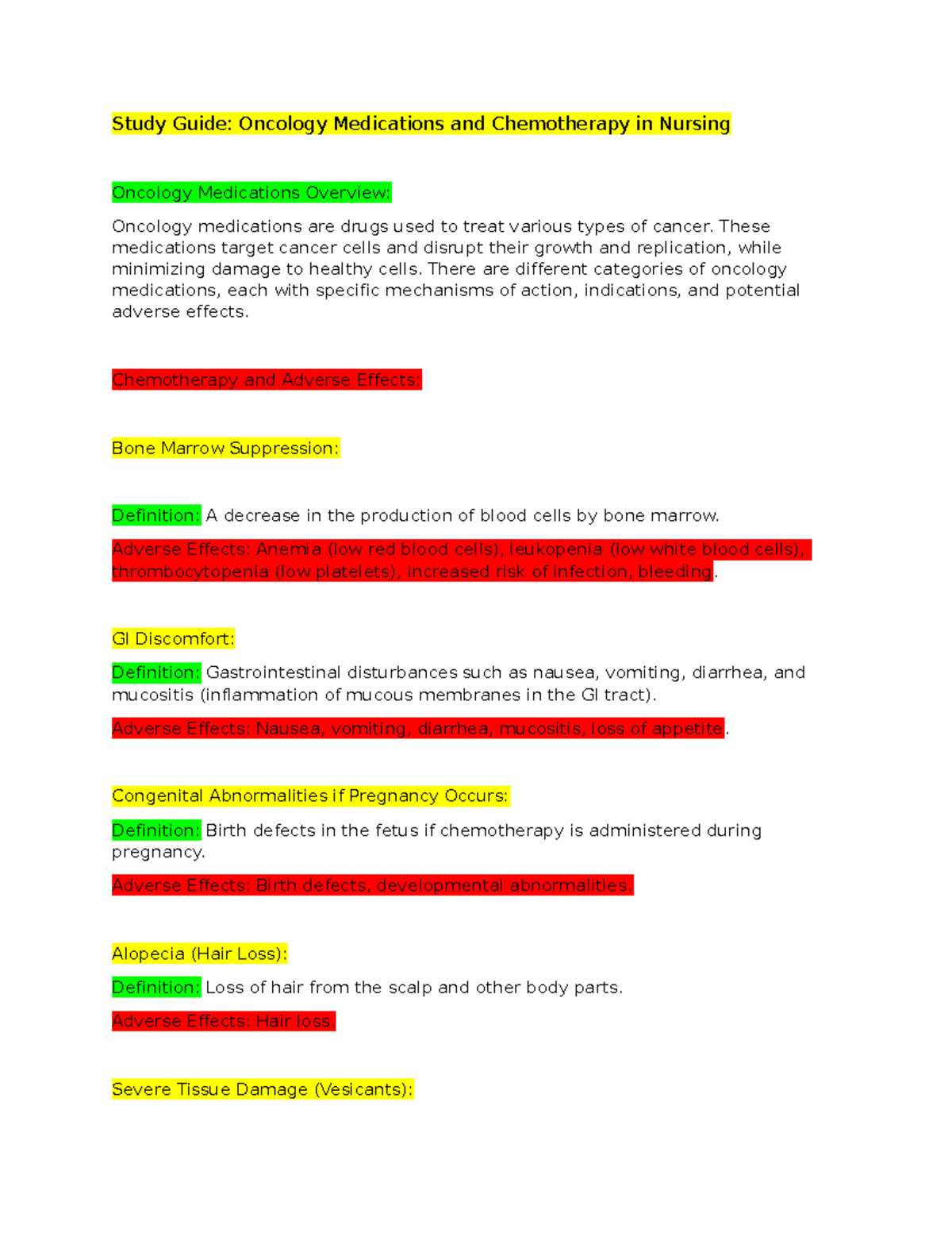 Oncology study guide - pharm classes - Study Guide: Oncology ...