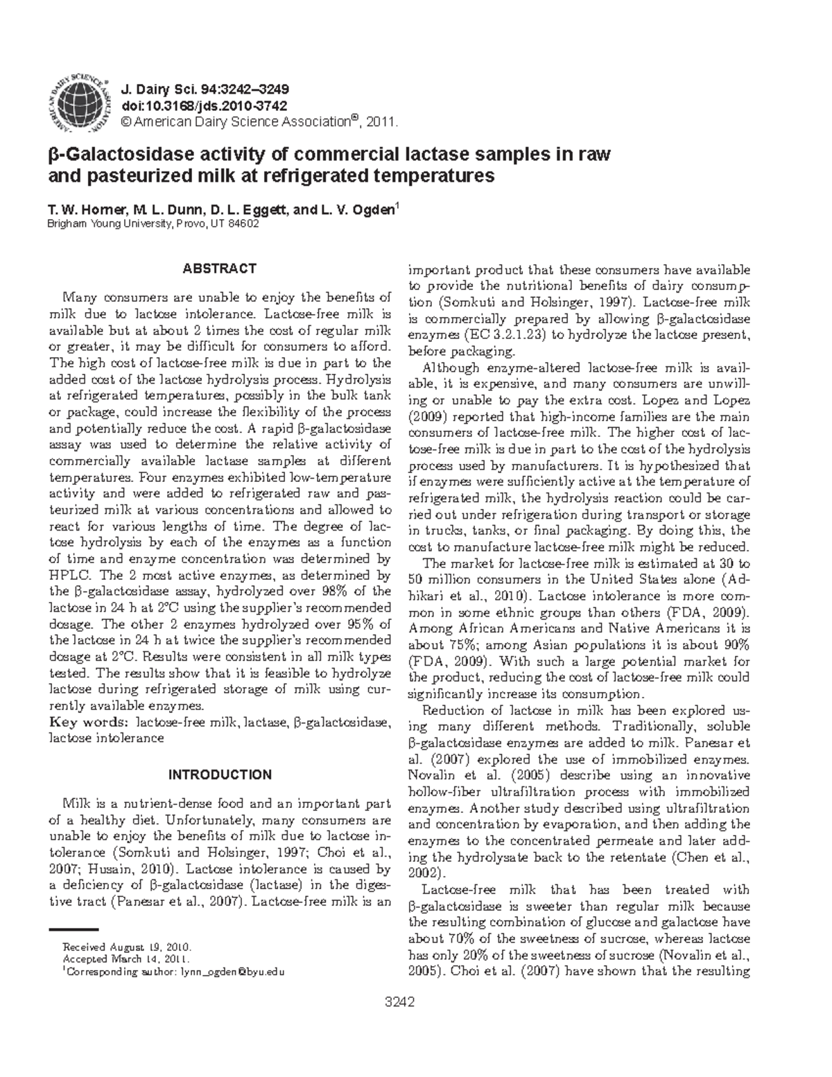 Mod2 Research Article - Lab Assignment - 3242 J. Dairy Sci. 94 :3242 ...