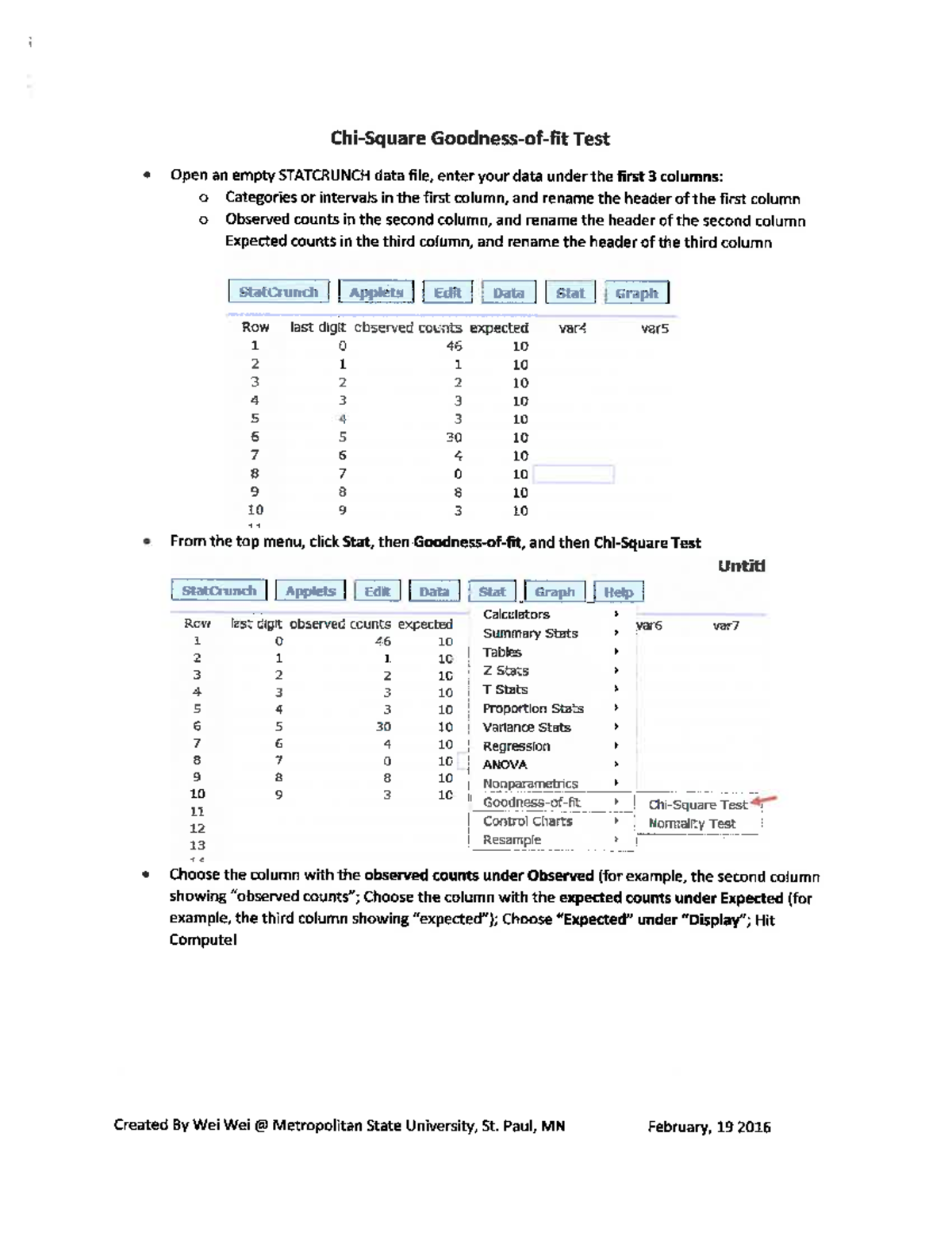 STAT201 Stat Crunch Chi-Square Goodness-of-fit Test and Test of ...