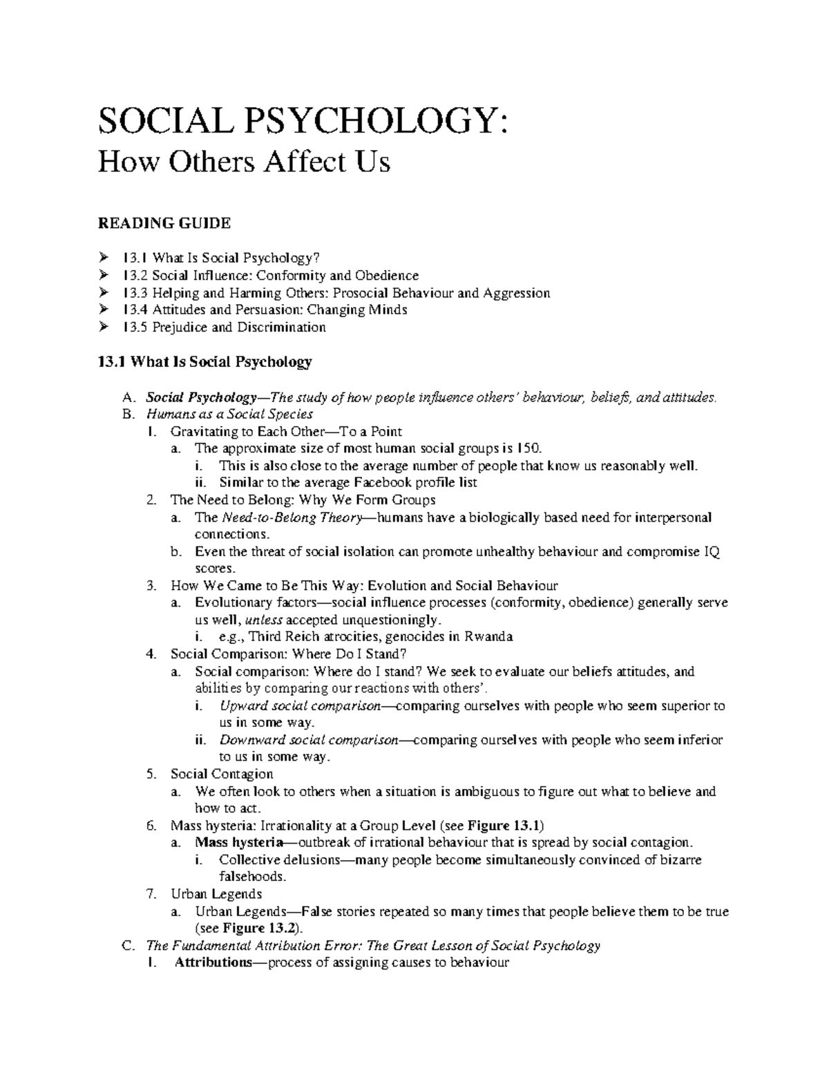 Topic Five Reading Guide - SOCIAL PSYCHOLOGY: How Others Affect Us ...