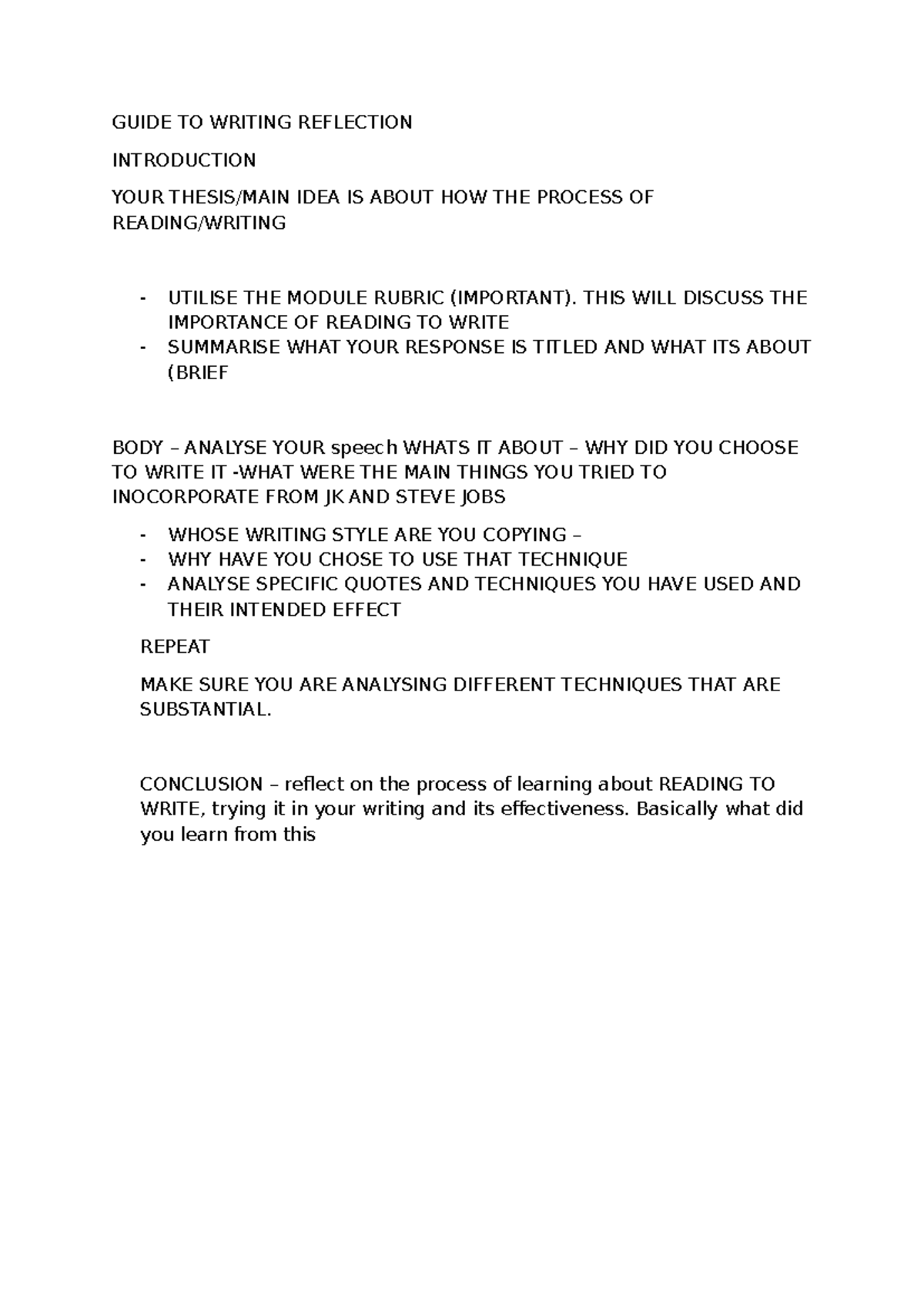 Guide TO Writing Reflection - GUIDE TO WRITING REFLECTION INTRODUCTION ...