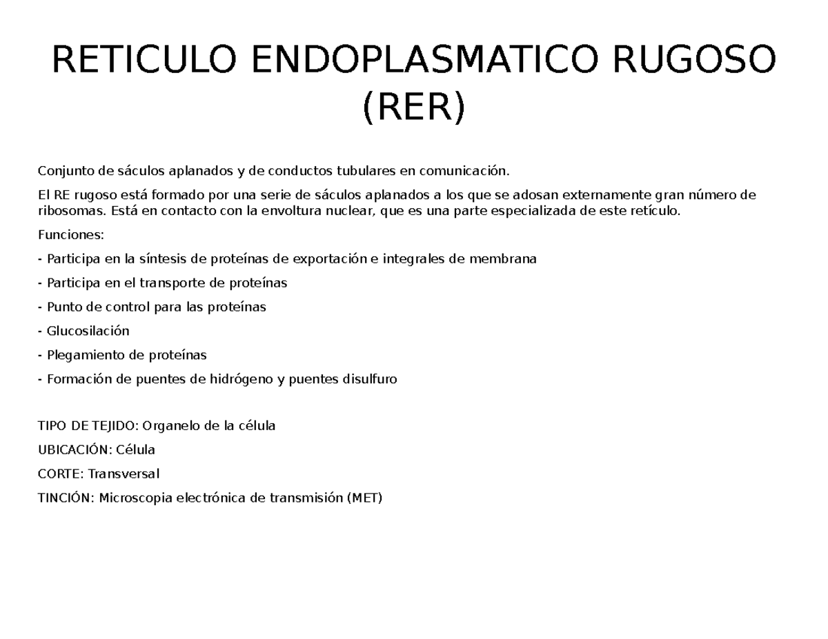 RER - Info. general del RER - RETICULO ENDOPLASMATICO RUGOSO (RER ...