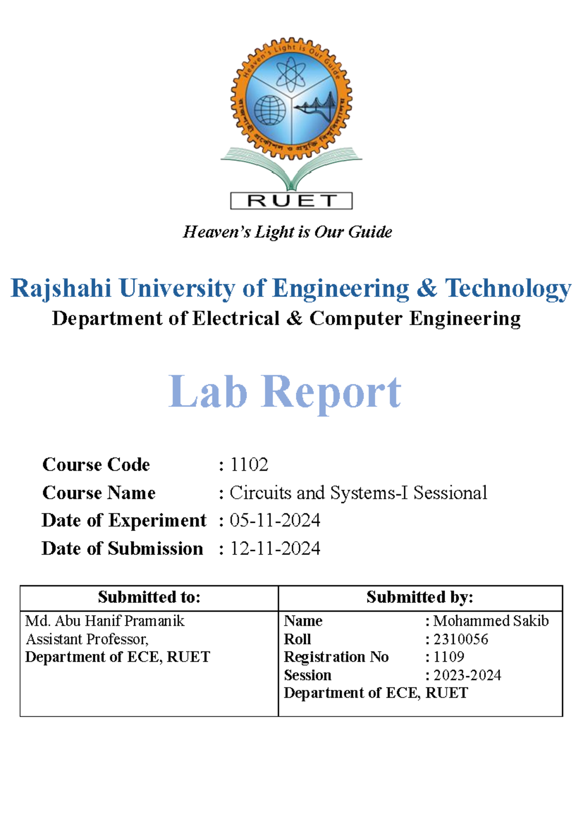 Lab Report 1 - verification of Ohm's law - Heaven’s Light is Our Guide Rajshahi University of ...