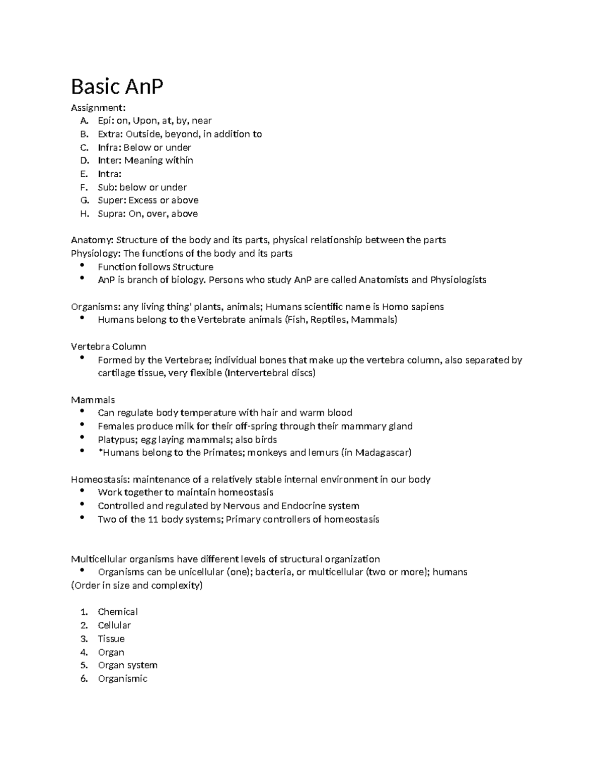 Anatomy Phydsiology 1 Notes - Basic AnP Assignment: A. Epi: on, Upon ...