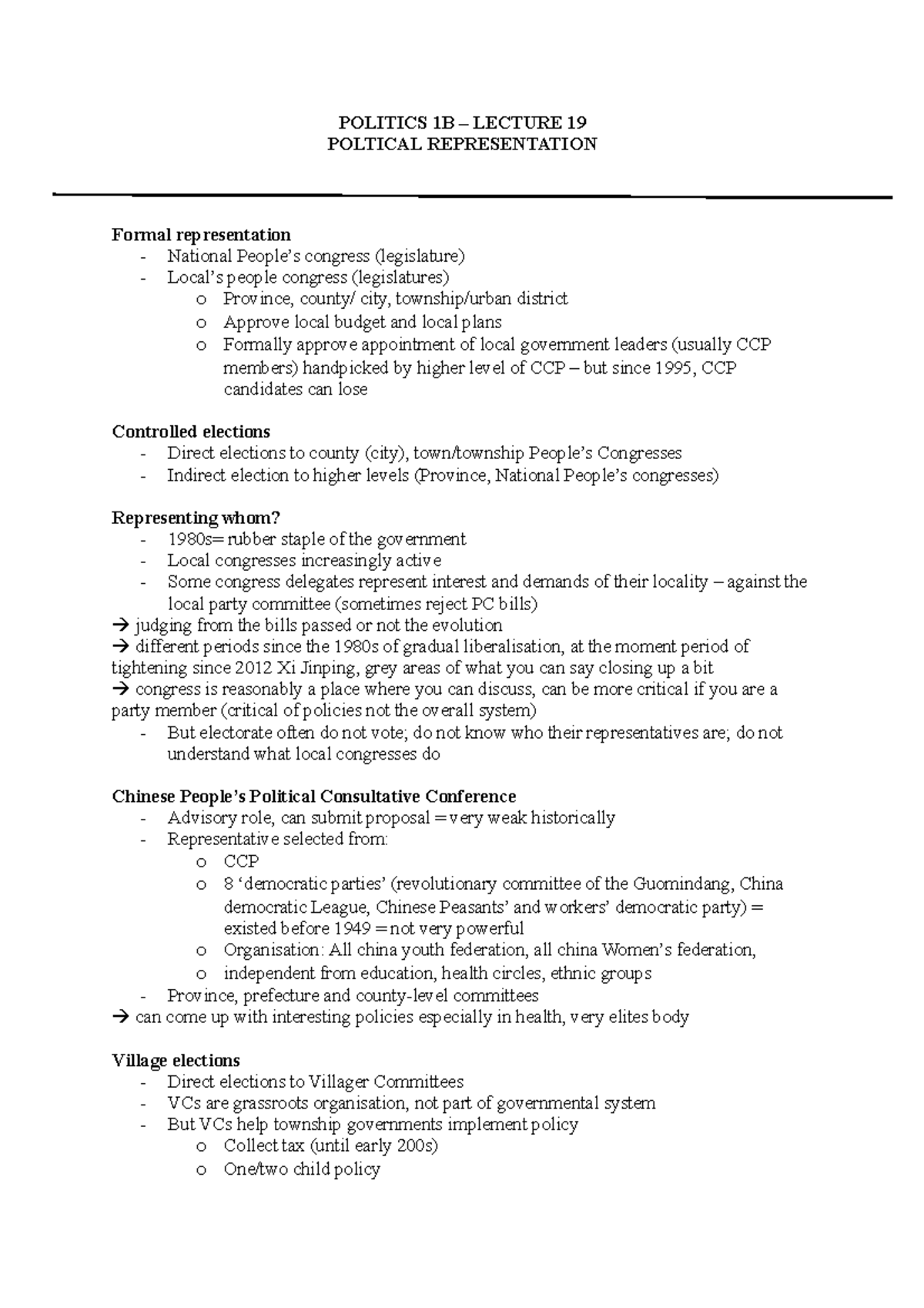 Politics 1B - Lecture 19 - POLITICS 1B – LECTURE 19 POLTICAL ...