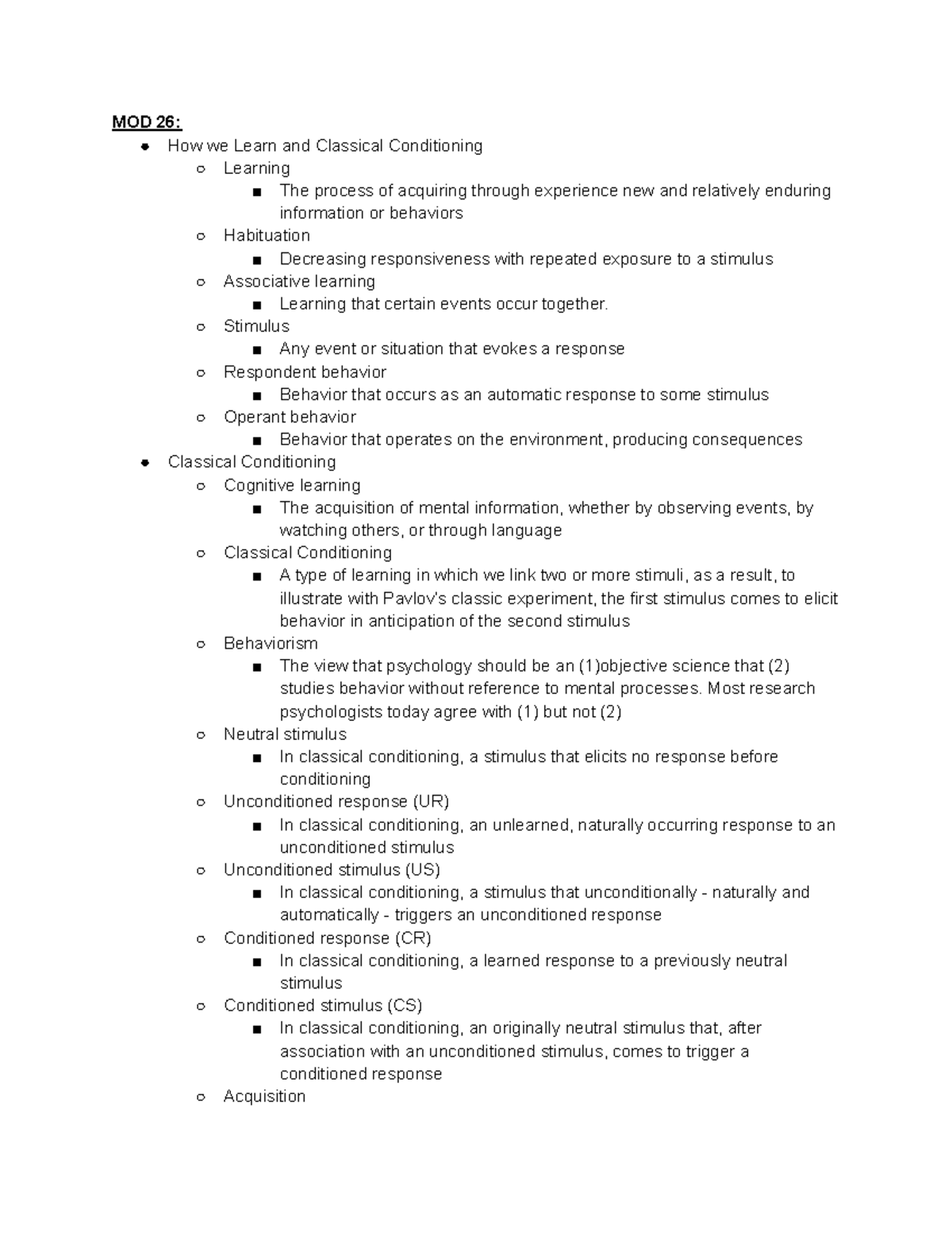 Psych notes mod 26-28 - MOD 26: How we Learn and Classical Conditioning ...