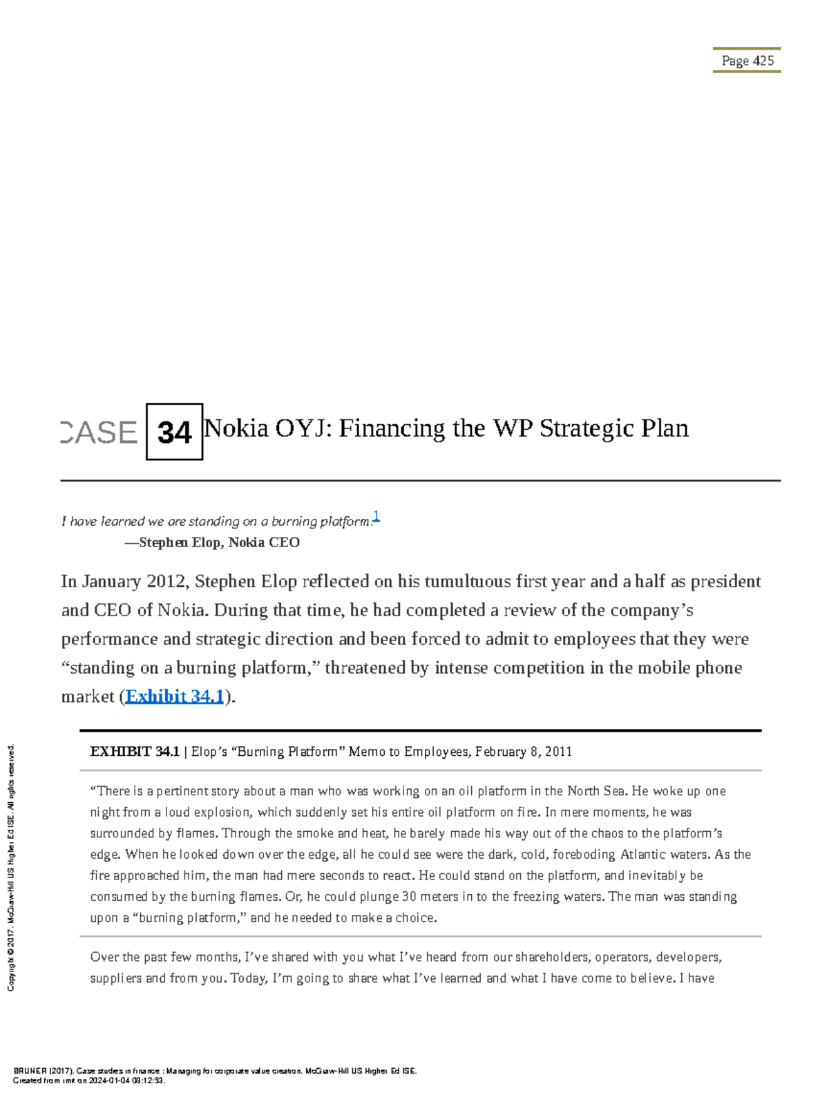 Nokia Case Study - CASE 34 Page 425 Nokia OYJ: Financing the WP ...