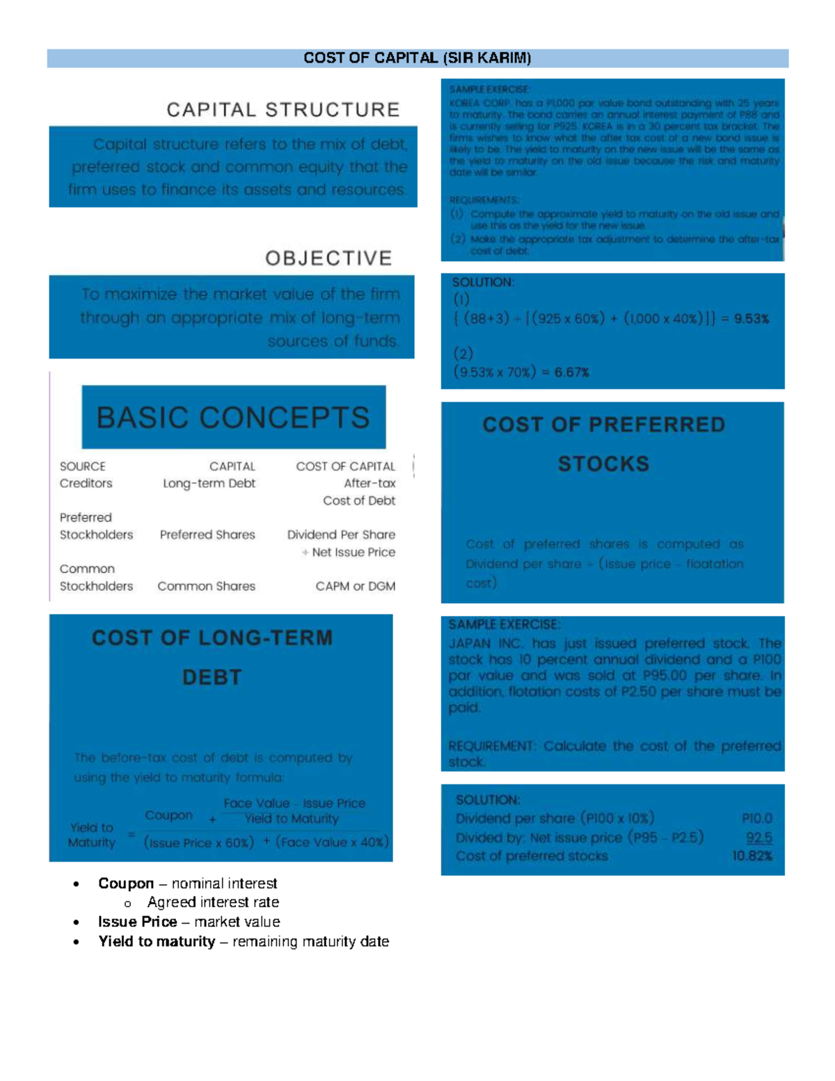 COST OF Capital SIR Karim - COST OF CAPITAL (SIR KARIM) Coupon ...