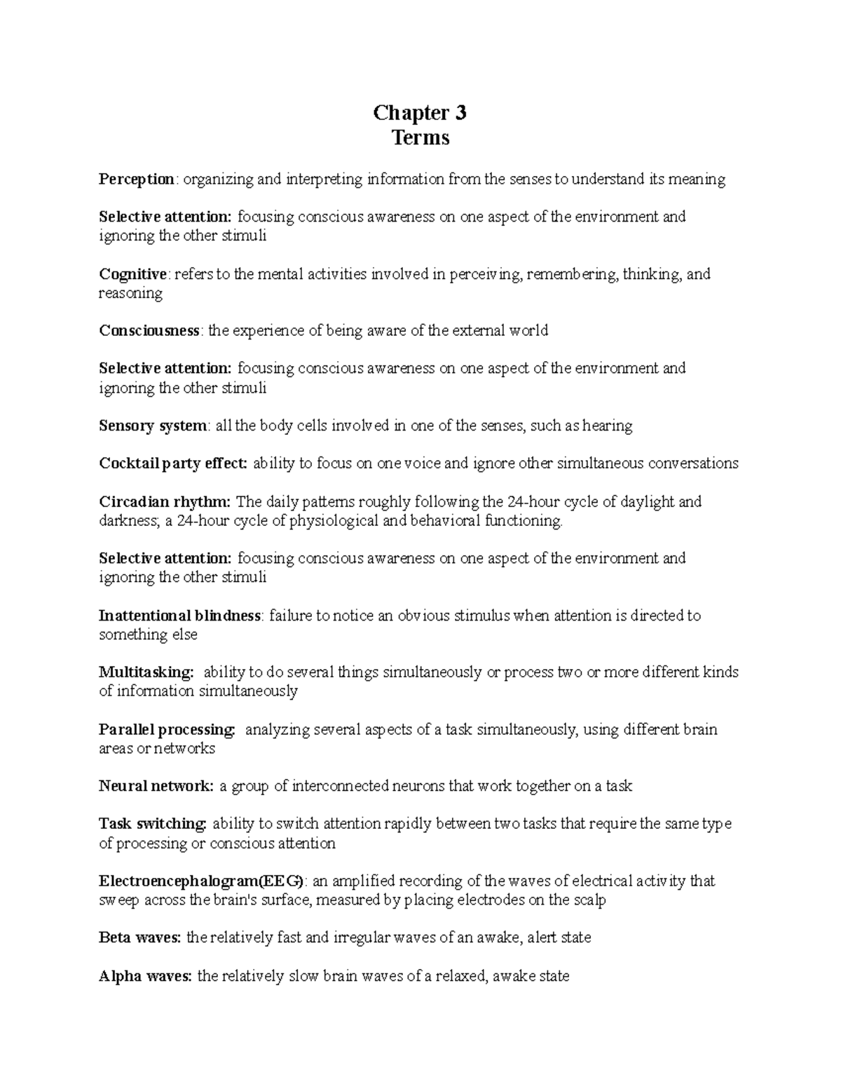 Chapter 3 Terms Intro to Psych - Chapter 3 Terms Perception: organizing and interpreting ...