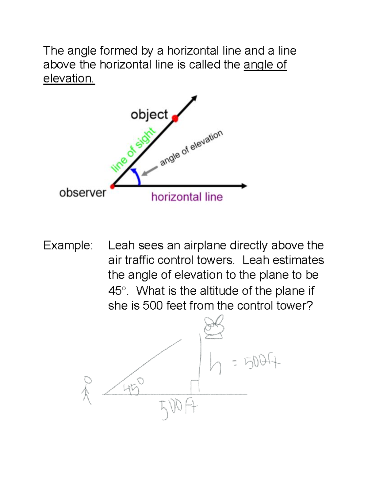 Section 9.4-9.5 angles of elev and depres - ####### The angle formed by ...