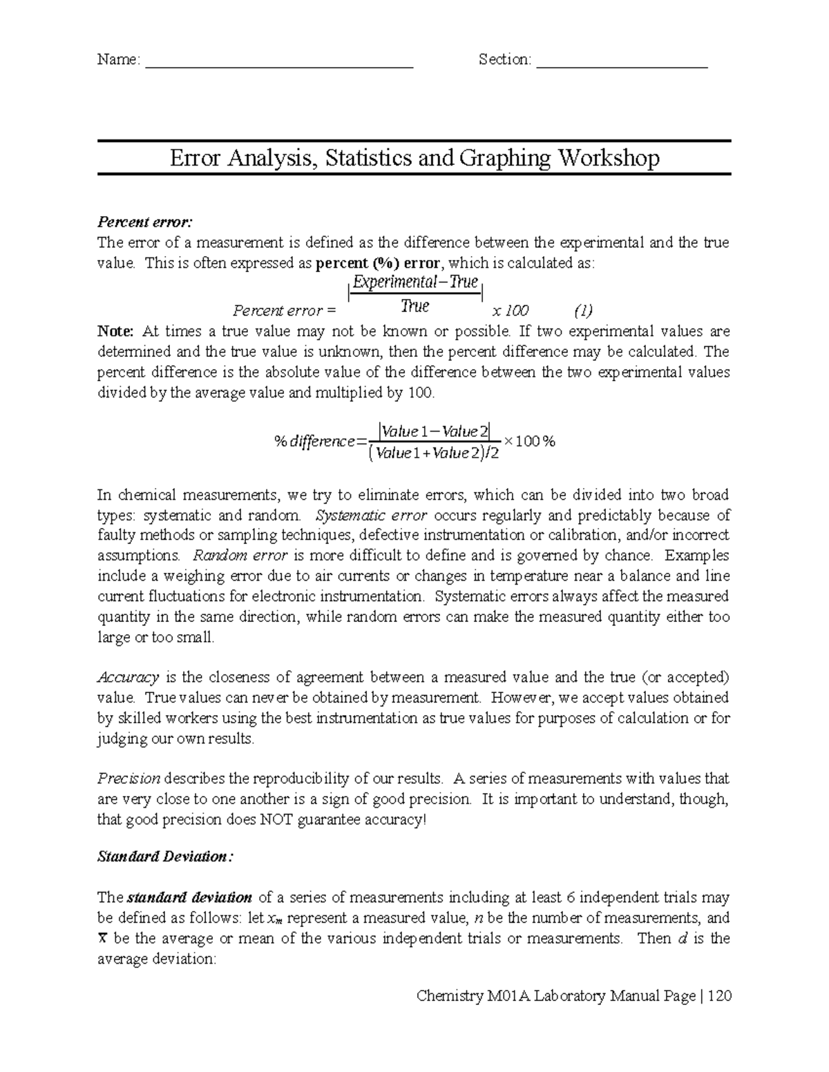 Error Analysis Lab Error Analysis Statistics And Graphing
