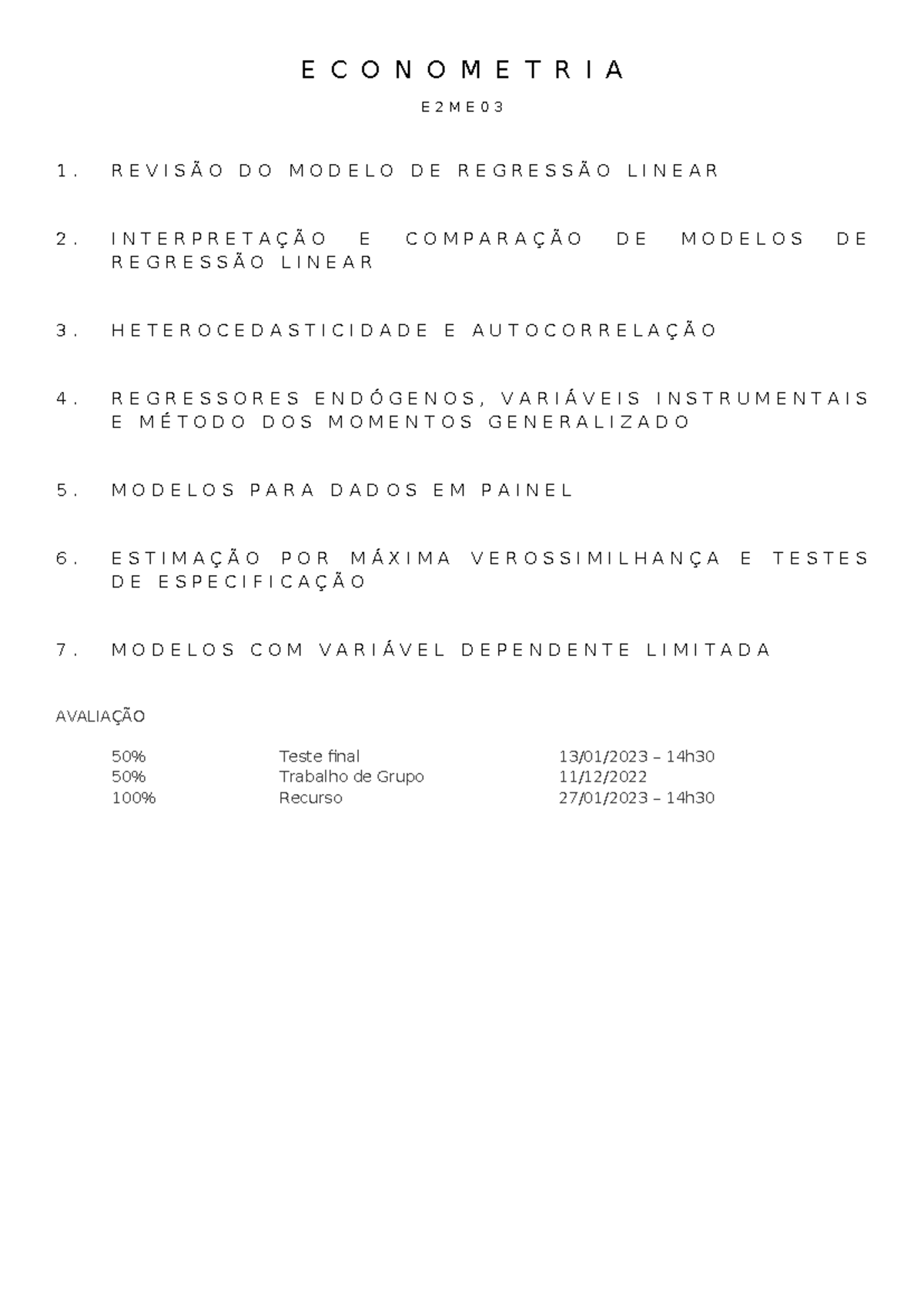 Resumos Econometria - E C O N O M E T R I A E 2 M E 0 3 1. R E V I S Ã O D O M O D E L O D E R E ...