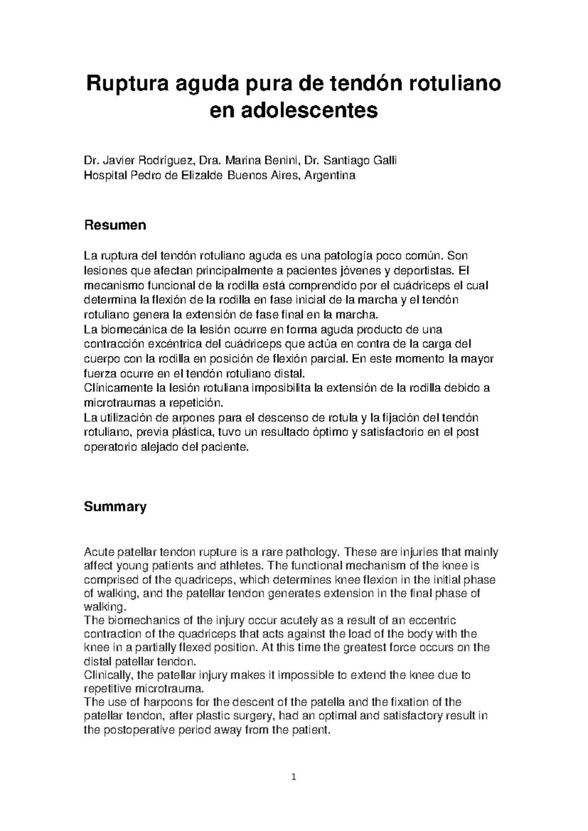 Ruptura aguda pura de tendón rotuliano en adolescentes 2 - Javier ...