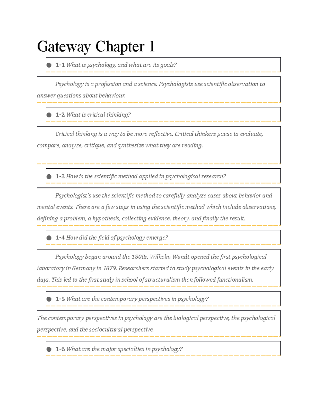 Gateway Ch - chapter 8 - Gateway Chapter 1 1-1 What is psychology, and ...