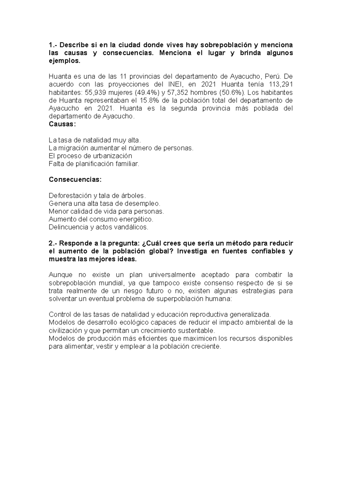 Tarea S 06 - dale clik - 1.- Describe si en la ciudad donde vives hay sobrepoblación y menciona ...