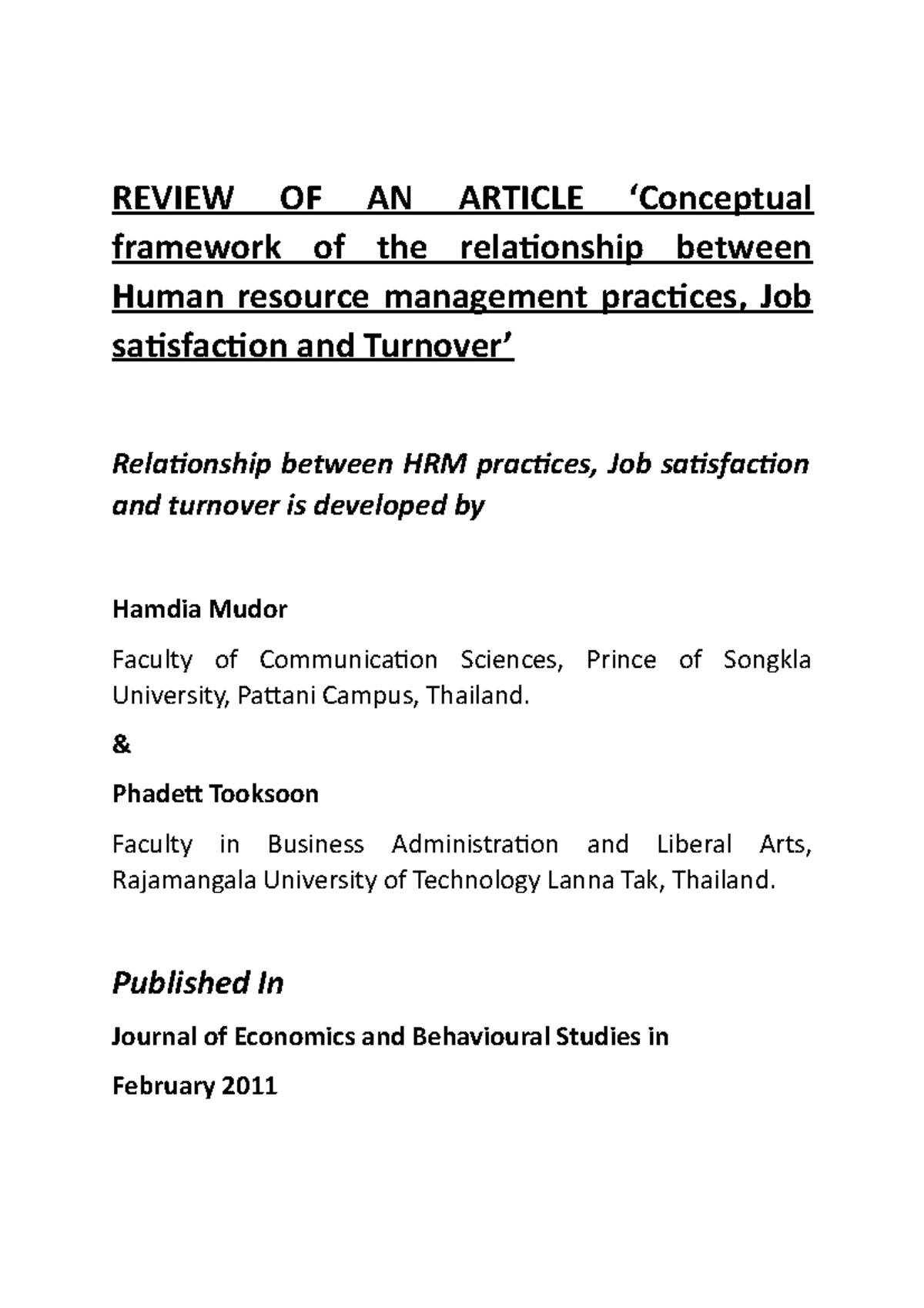 Article hrm - summary of whole chapters - REVIEW OF AN ARTICLE ...