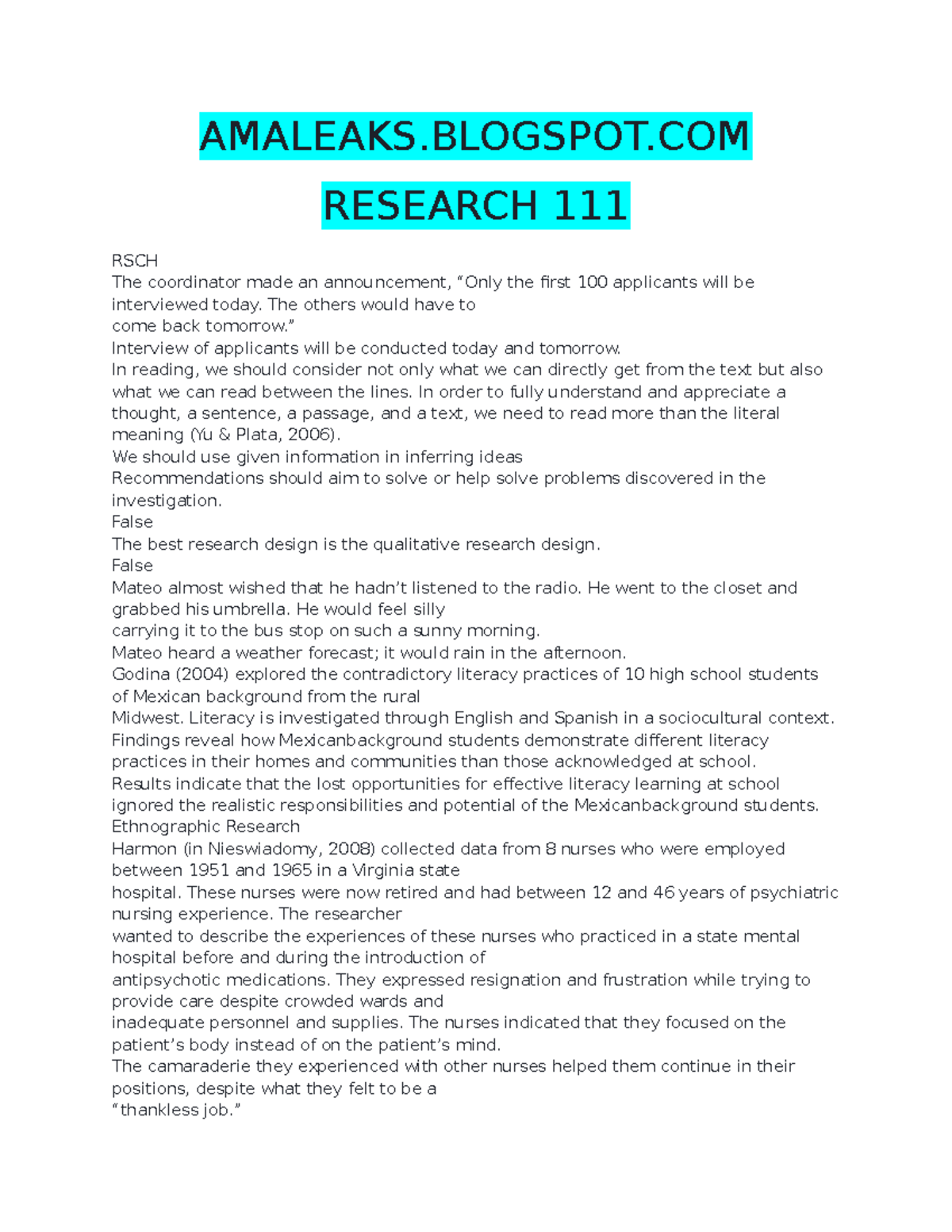 Research (RSCH-111) - Grade 11 Week 1-20 - AMALEAKS.BLOGSPOT RESEARCH ...
