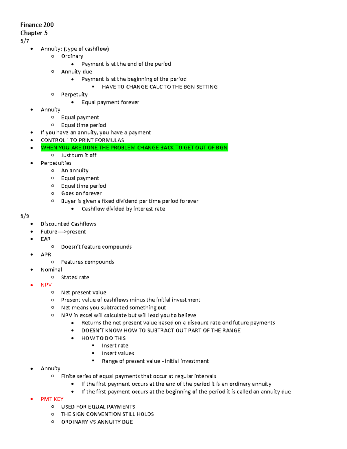 Finance Chapter 5 Notes - FIN 200 - St. Joe's - Studocu