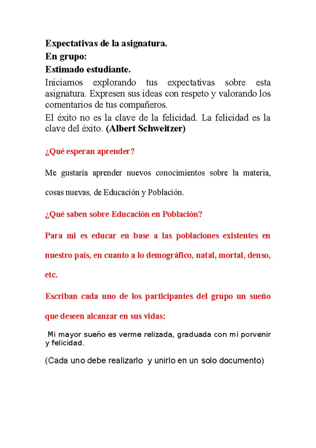 Copia de Foro 1 - Clases - Expectativas de la asignatura. En grupo ...