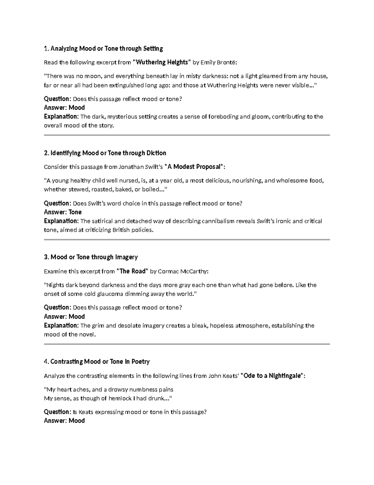 Exercises for Literary Stylistics - Analyzing Mood or Tone through ...